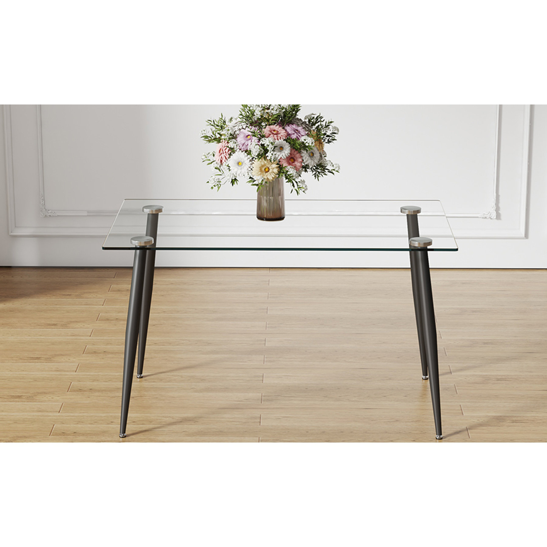 Wrought Studio™ Modern rectangular glass dining table, suitable for 4-6 ...
