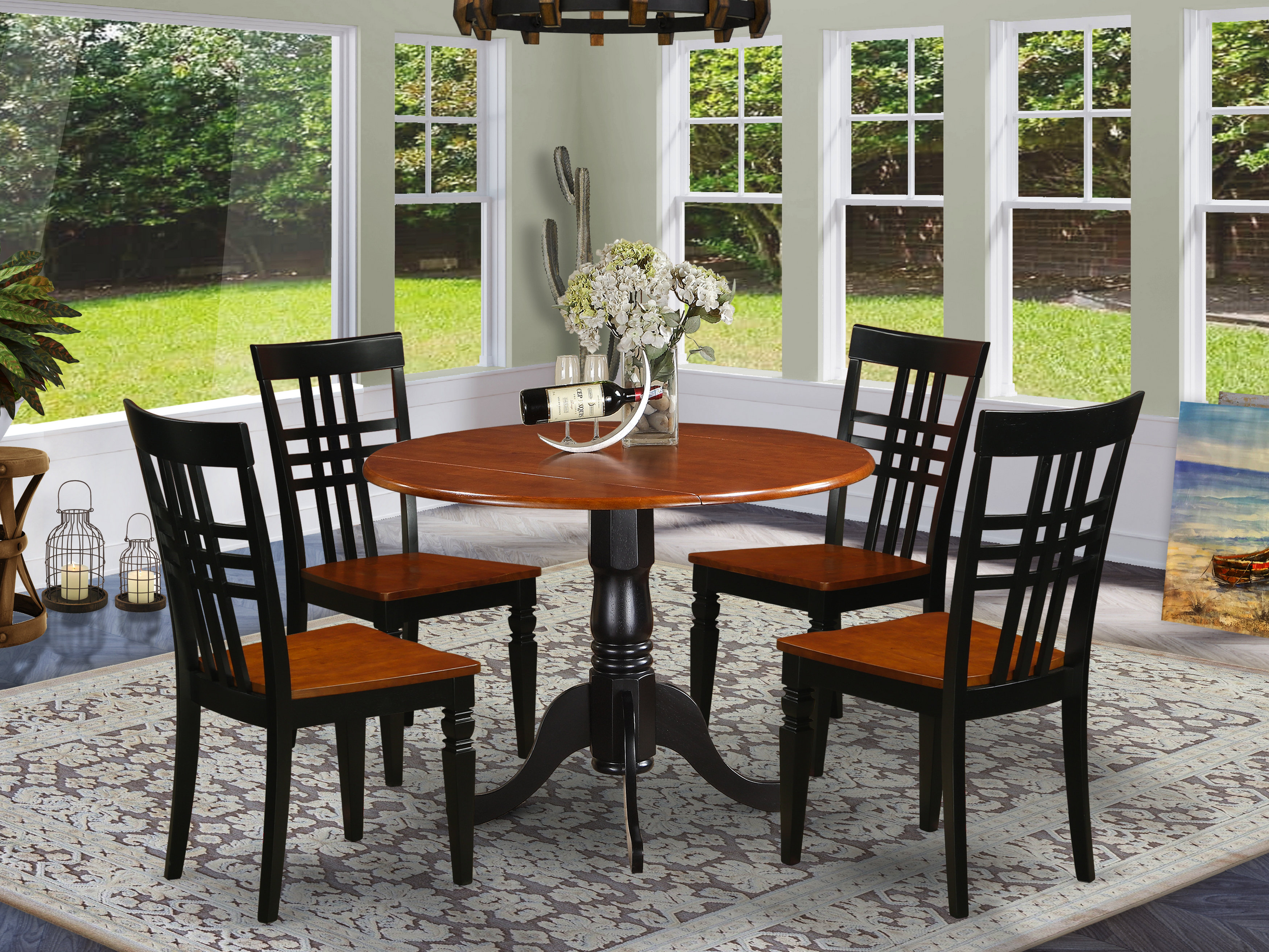 Charlton Home® Solt 5 - Piece Drop Leaf Rubberwood Solid Wood Dining Set | Wayfair