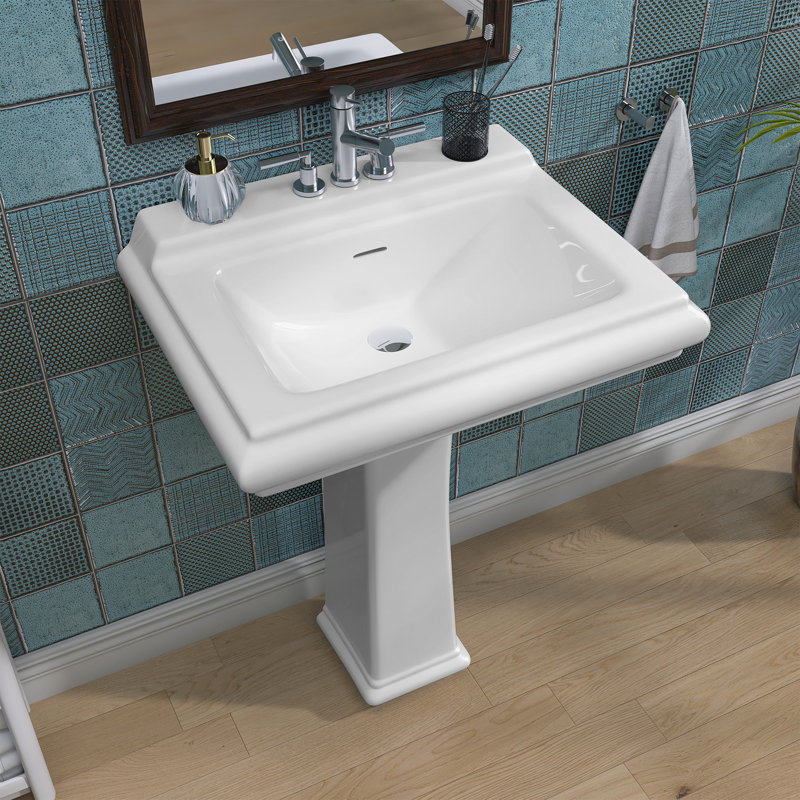 ZEAFIVE Pedestal Bathroom Sinks 34.37'' Tall Ceramic Rectangular ...