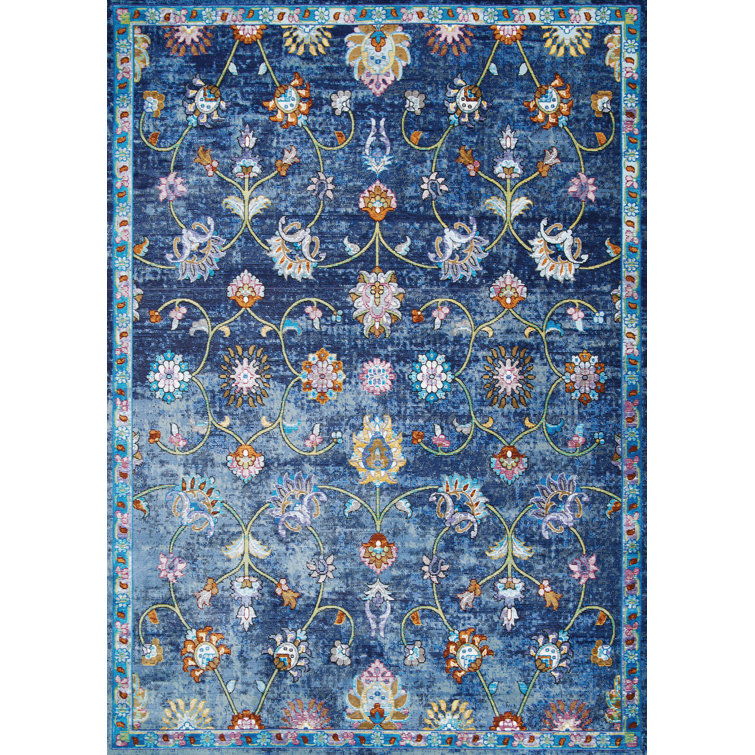 Bungalow Rose Douglus Performance Mirage Blue Rug & Reviews | Wayfair