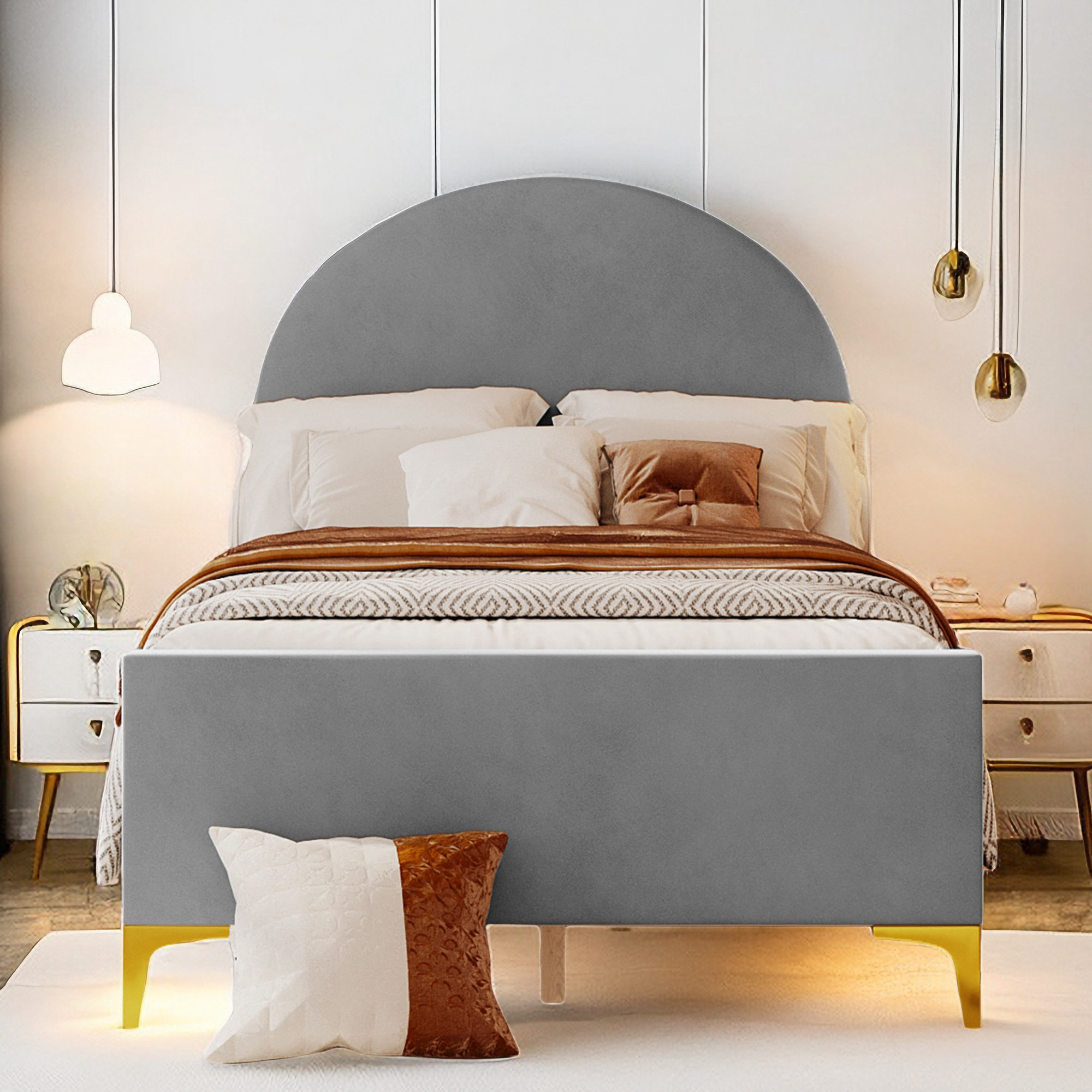 Mercer41 Cartaya Upholstered Platform Bed with Classic Semi-circle ...