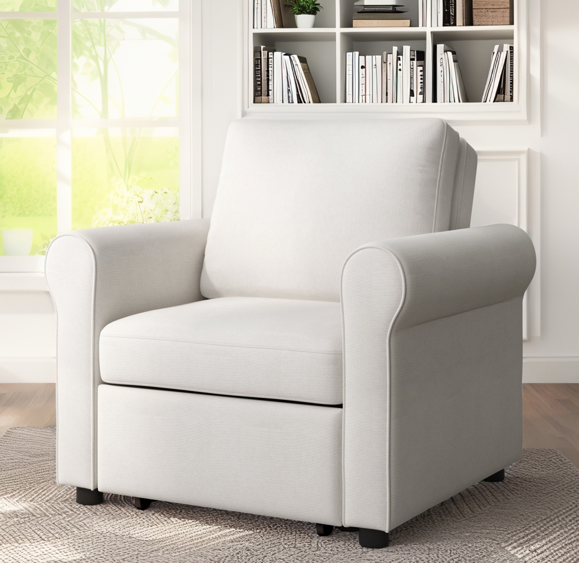 Ebern Designs 3-In-1 Sofa Bed Chair, Cream Convertible Sleeper Chair ...