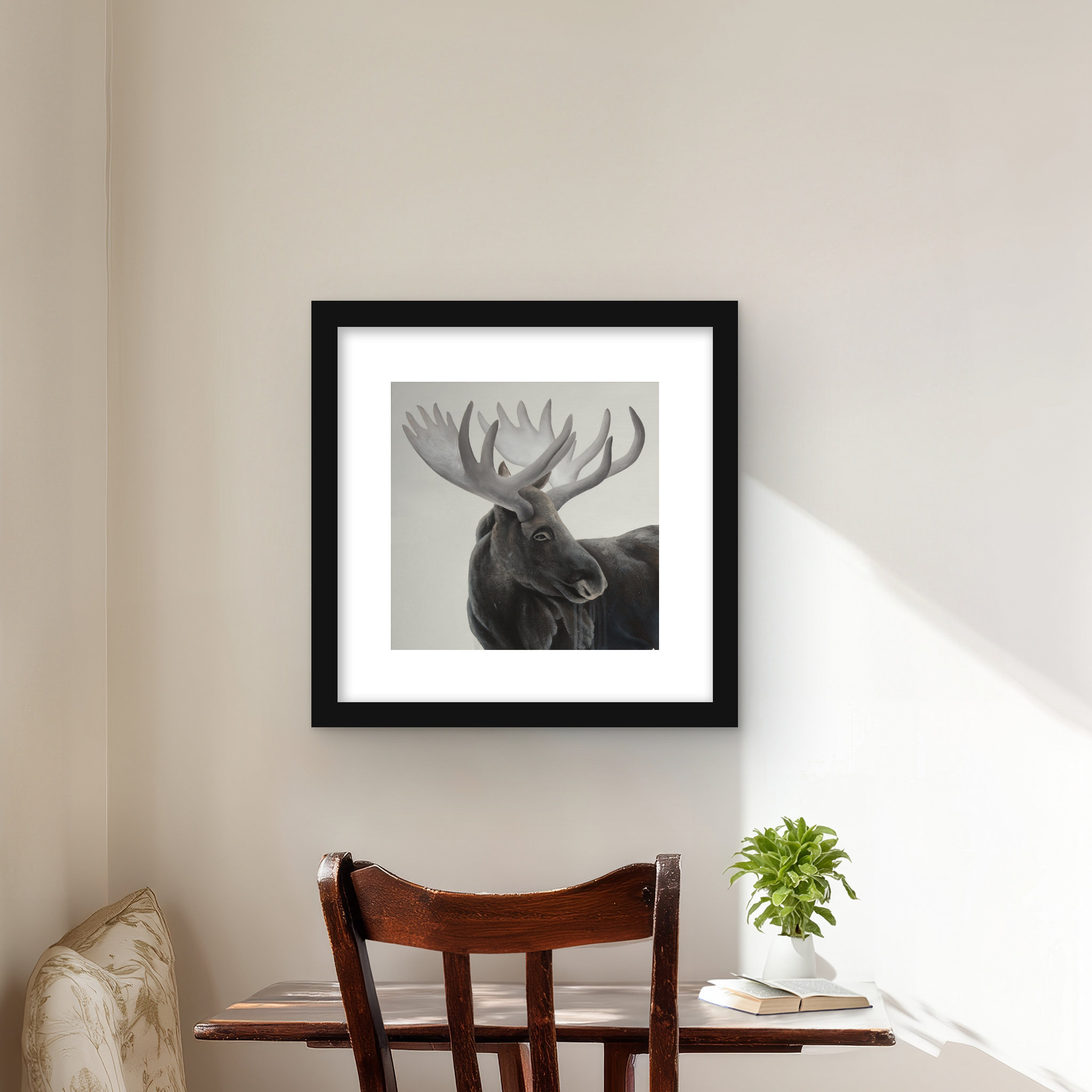 Lark Manor™ Grayscale Moose Profile | Rustic Animals Framed Print | Wayfair