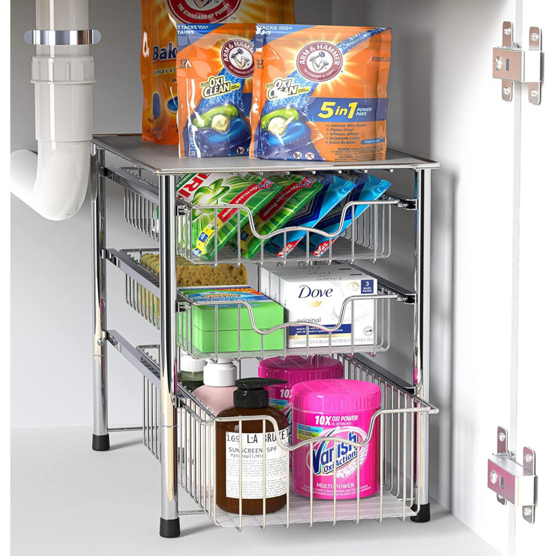 Ivy Bronx Stackable 3 Tier Sliding Basket Organizer Drawer, Chrome ...