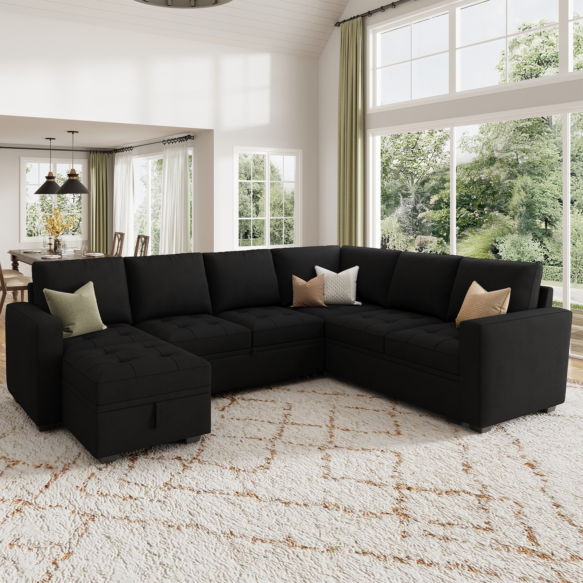 Latitude Run® U Shaped Sleeper Sectional Modular Sofa Bed With Storage ...