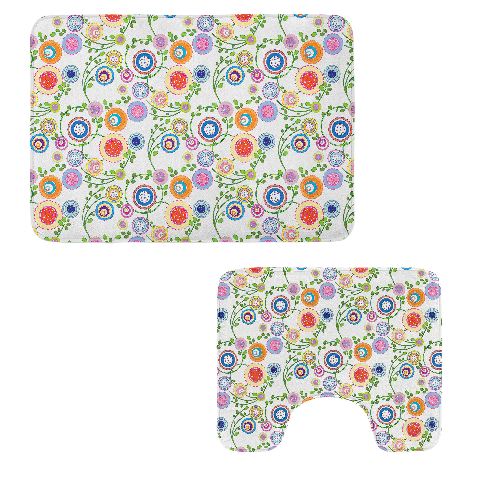 Dakota Fields Floral Bathroom Rug Set 2 Pieces Rectangle & Contour Mats ...