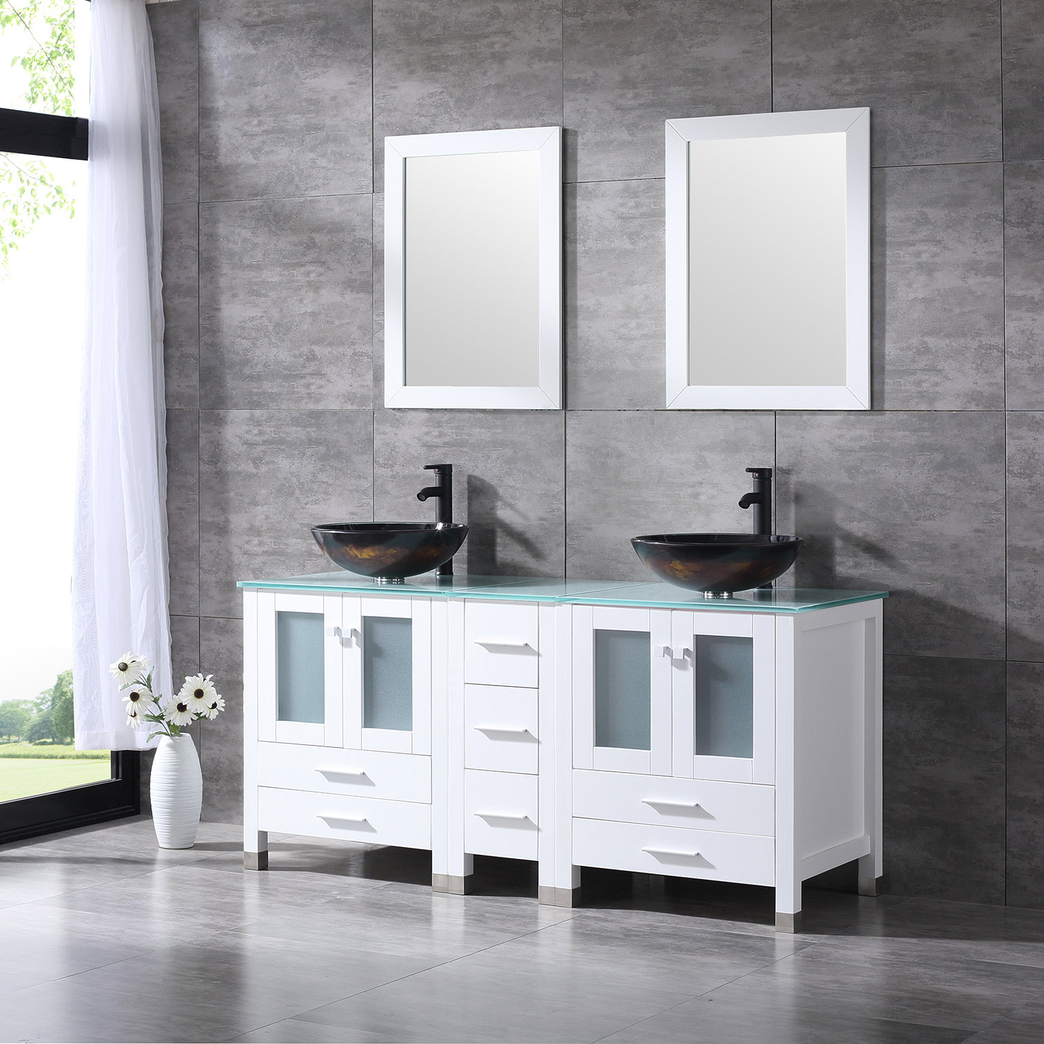 Latitude Run® Roode 61.5" Double Bathroom Vanity Set with Mirror ...