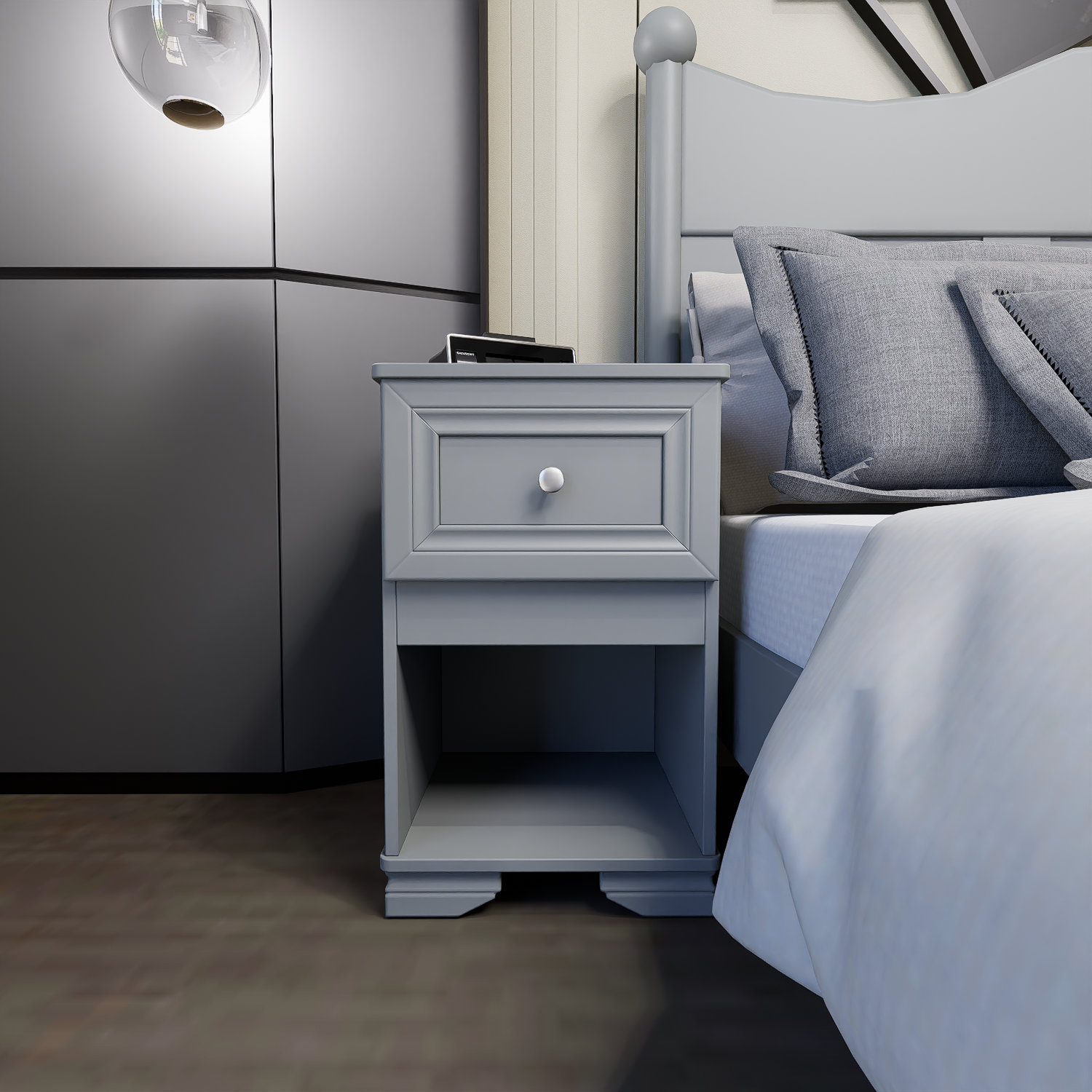 Winston Porter Bedside Table With Drawers And Open Bedroom Shelf ...