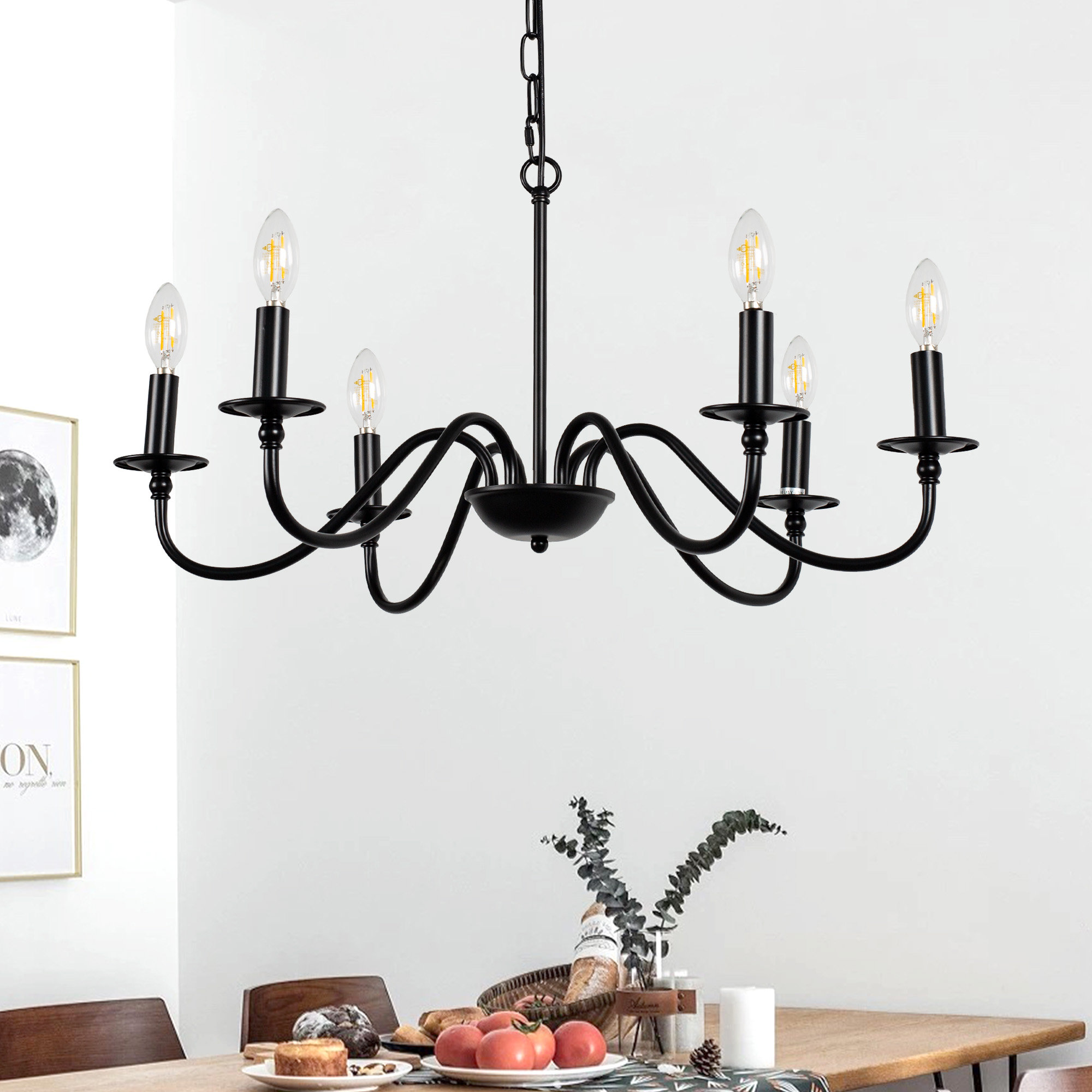 Canora Grey Emilyn 6-Light Farmhouse Chandelier, Black Finish | Wayfair
