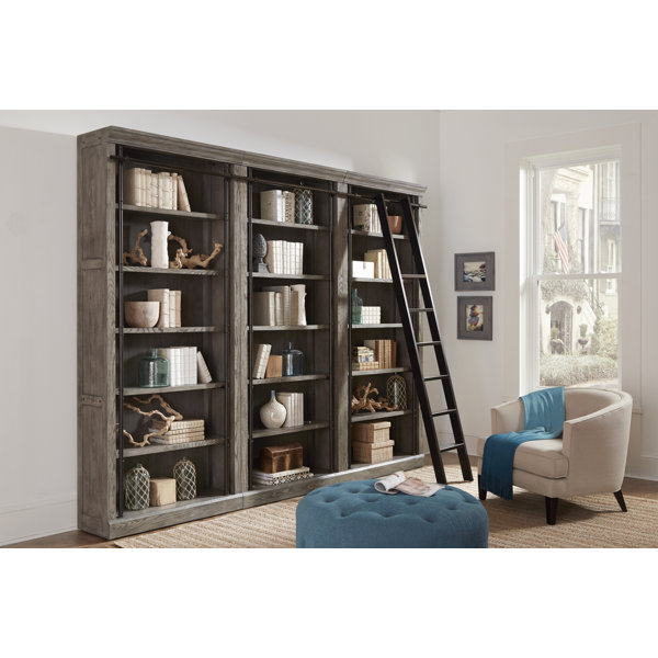 Birch Lane™ Lorna Rustic 94" Tall Bookcase Wall With Ladder, Storage ...