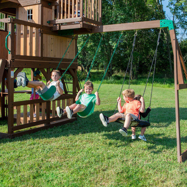 Backyard Discovery Skyfort II Cedar Wood Swing Set with Spiral Tube ...