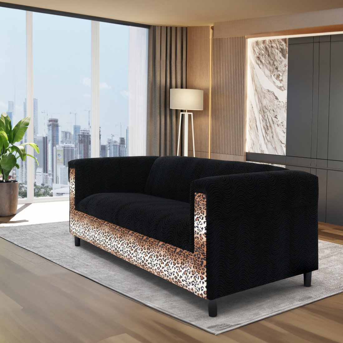Rosdorf Park Modern Sofa Velvet Sofa With Leopard Print, 3-Seater Sofas ...