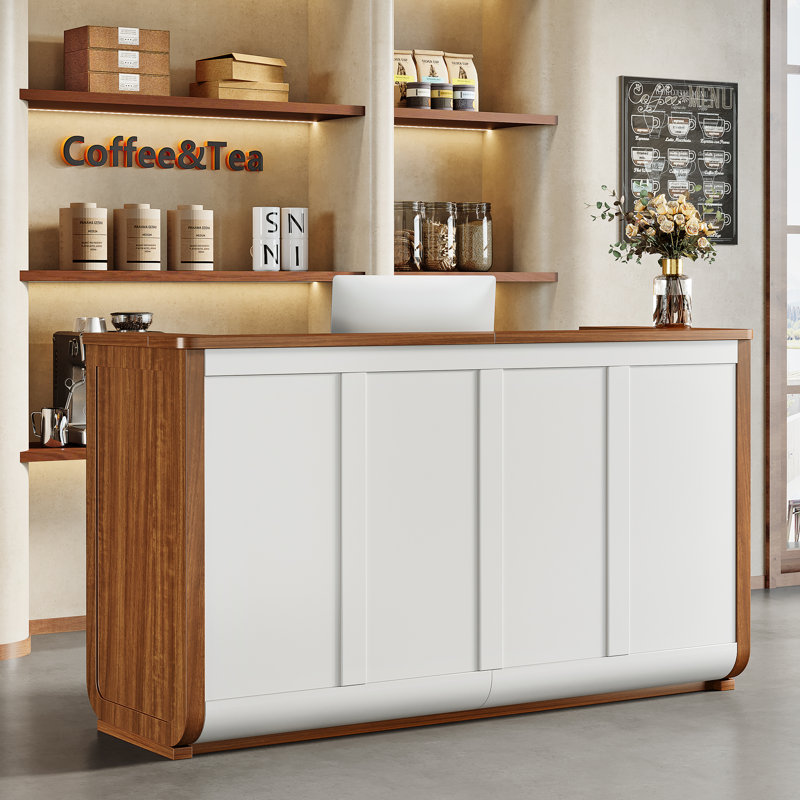 Ebern Designs Rectangle Reception Desk, Modern Manufactured Wood Front ...