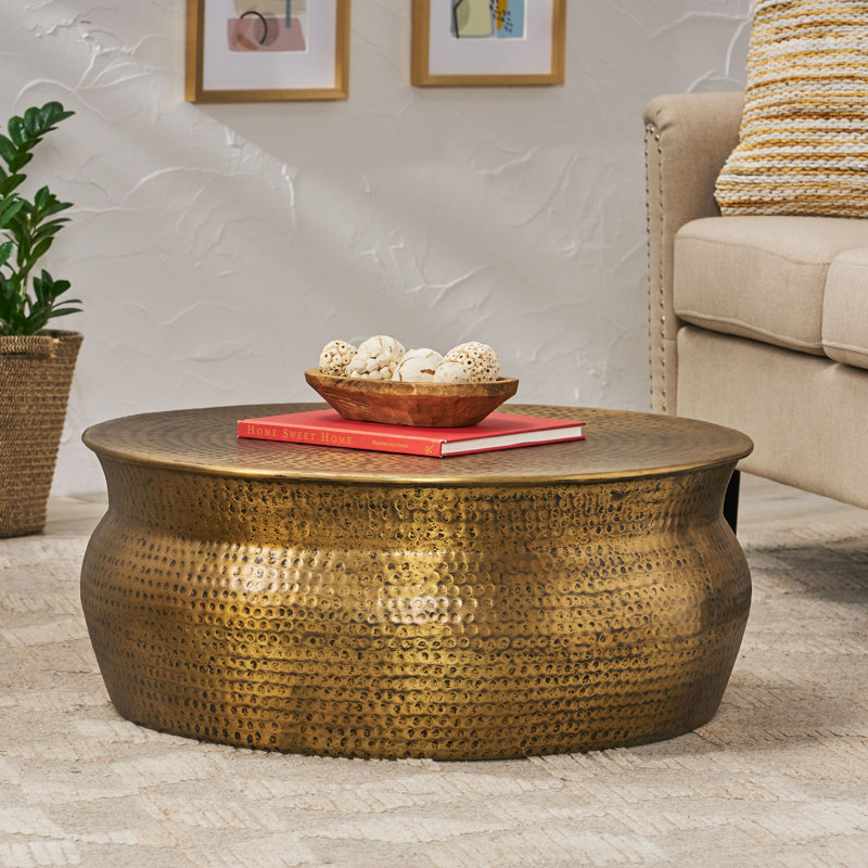 Wrought Studio™ Drum Coffee Table, Round Metal Living Room Center Table ...