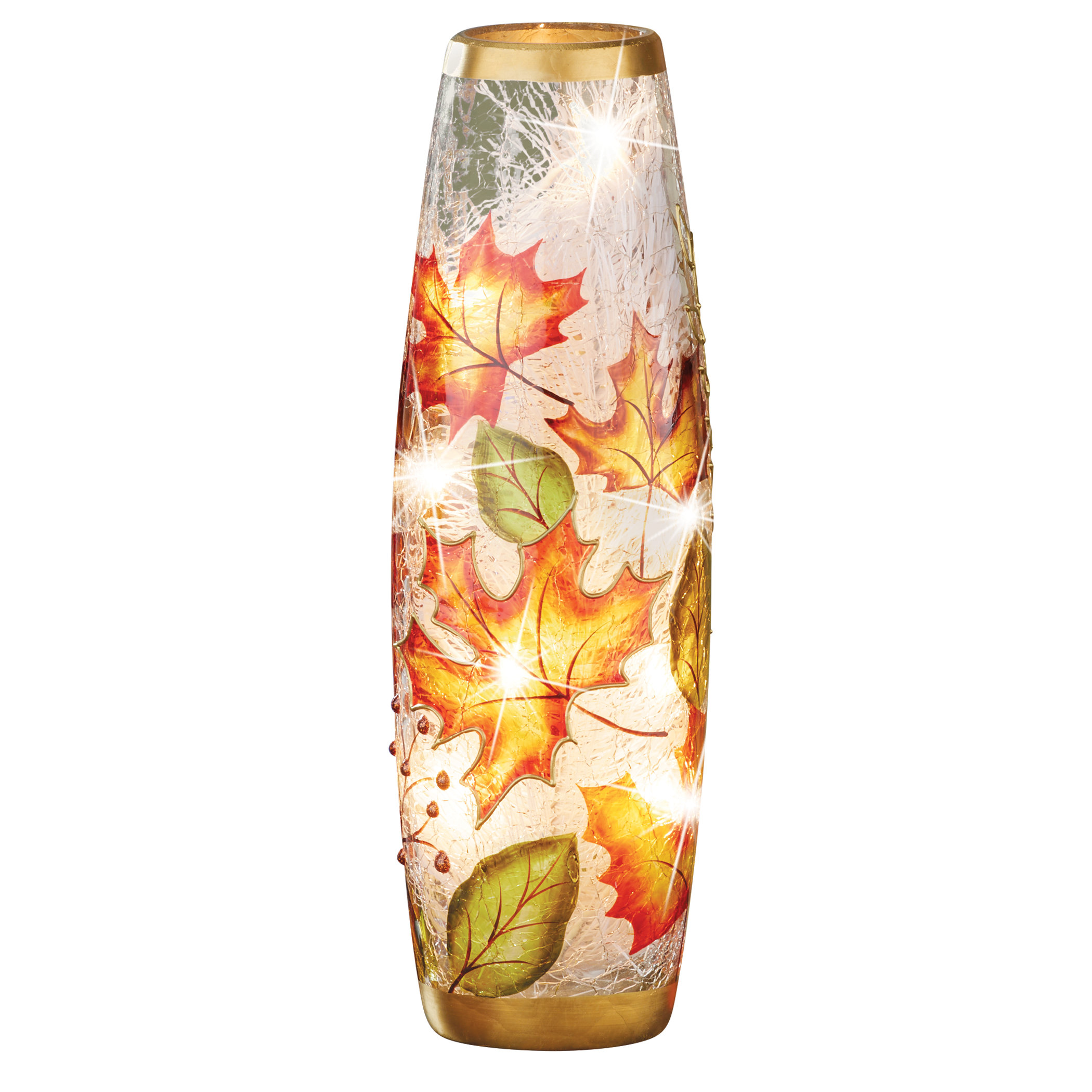 House of Hampton® Hand-Painted Autumn Leaves Glass Hurricane Lamp | Wayfair
