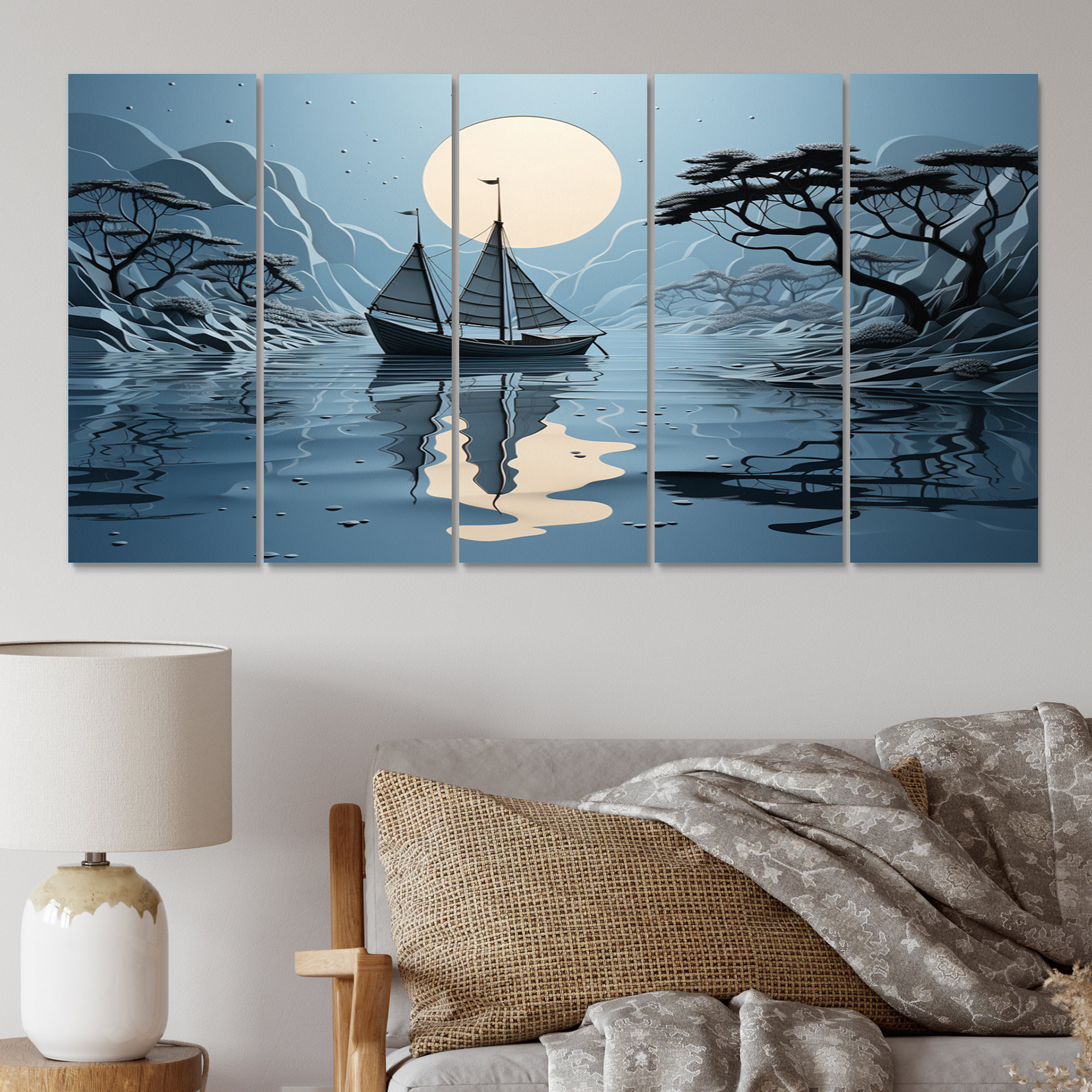 Design Art Blue Boat Collage - Transportation Wall Art Print - 5 Equal ...
