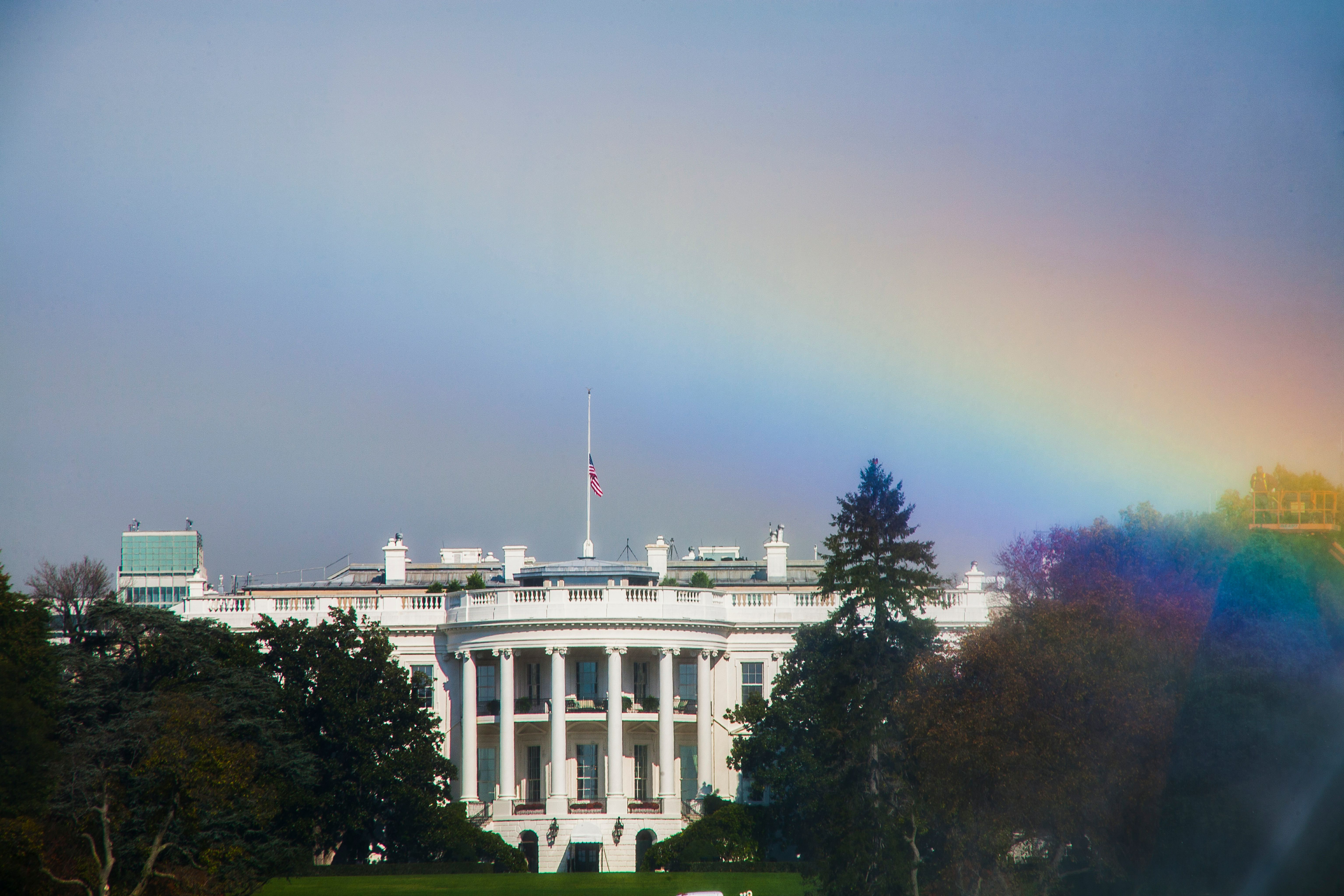 Ebern Designs Conswella White House With Rainbow by - Wrapped Canvas ...