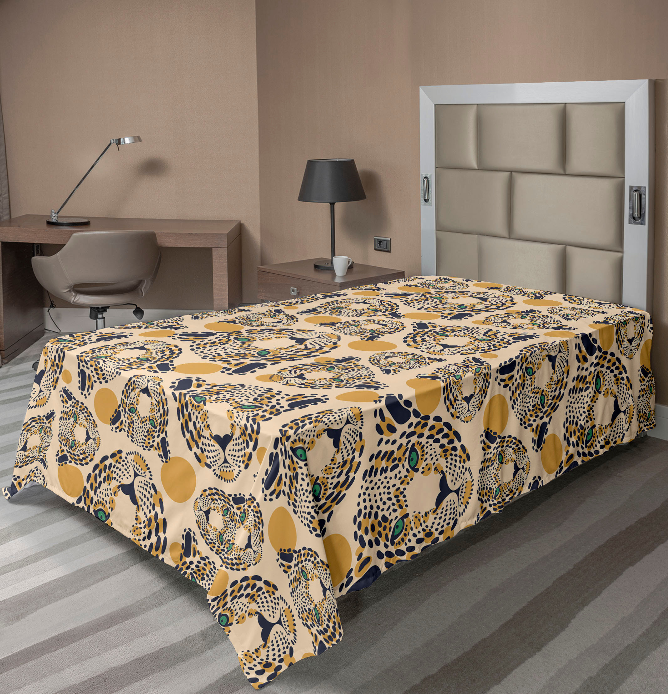 Ambesonne Leopard Pattern Flat Sheet Spotted Wild Cat Camel Dark Blue ...