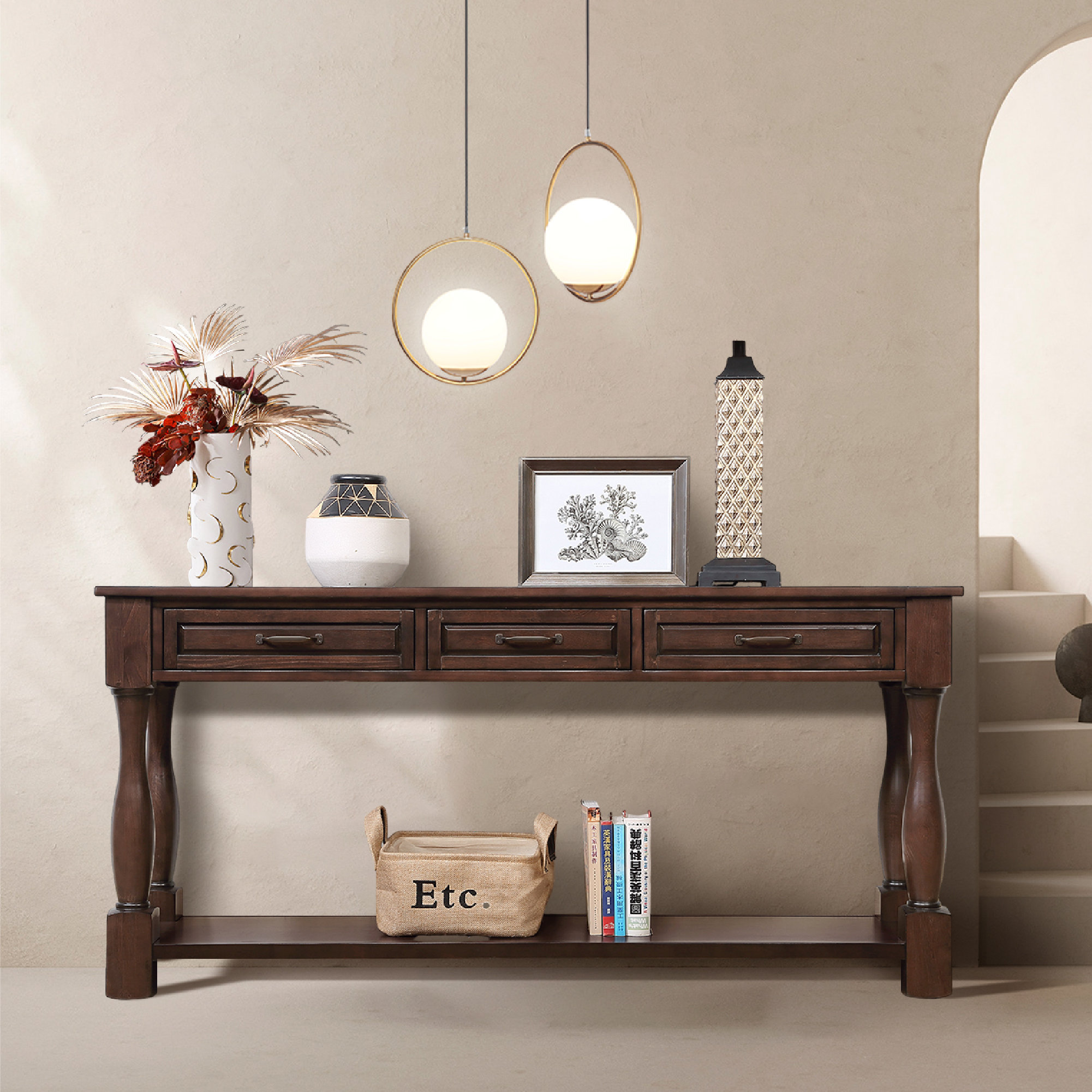 Darby Home Co 63Inch Long Console Table With 3 Drawers And 1 Bottom ...