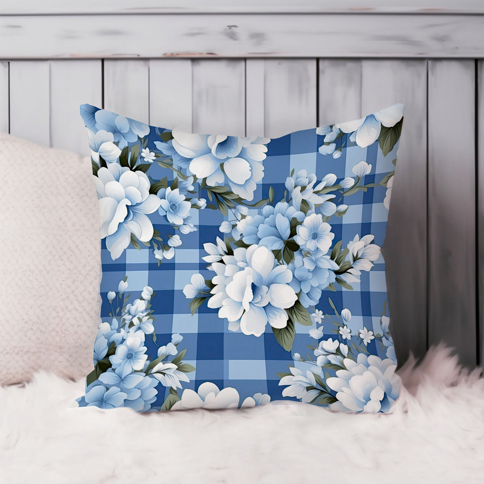 Ethan Taylor Floral Blue Gingham Flowers XII Shabby Elegance | Wayfair