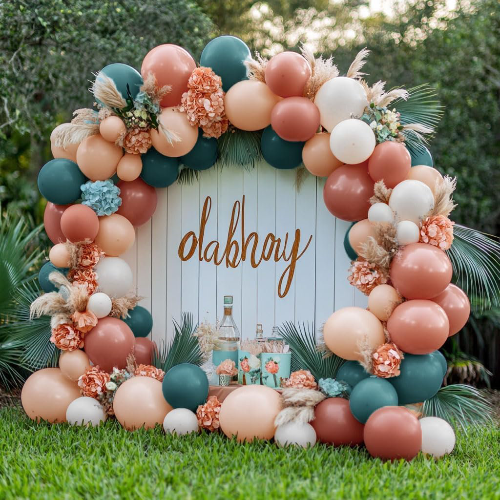 The Party Aisle™ Dusty Pink Blue Balloon Garland,Double Stuffed Peach ...
