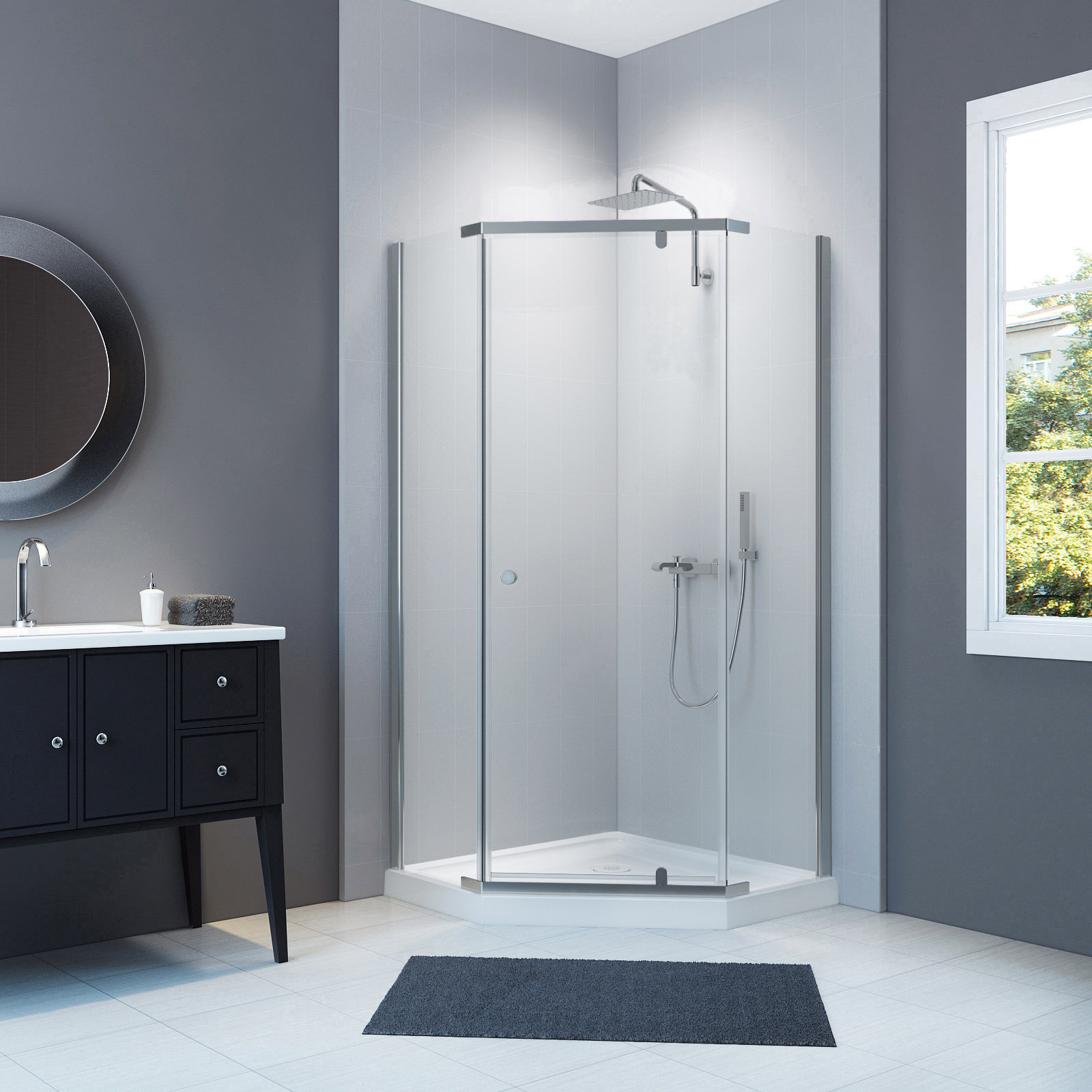 A&E Bath and Shower 36" W x 36" D x 75" H Semi-Frameless Neo-angle ...