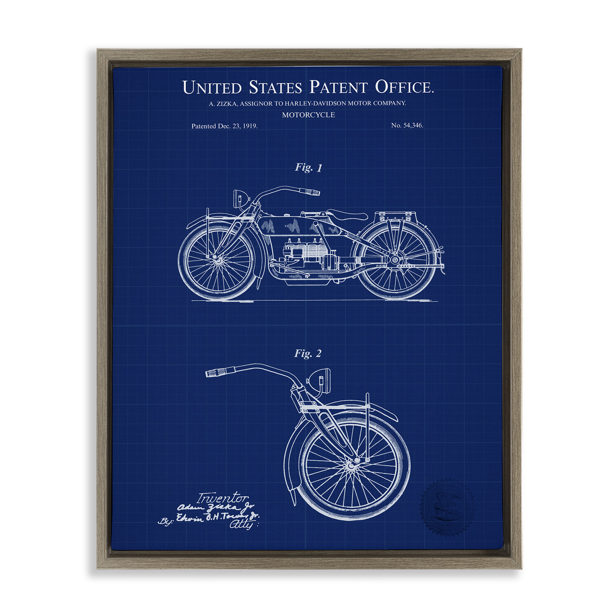Trinx Detailed Motorcycle Blueprint Framed Floater Canvas Wall Art by ...