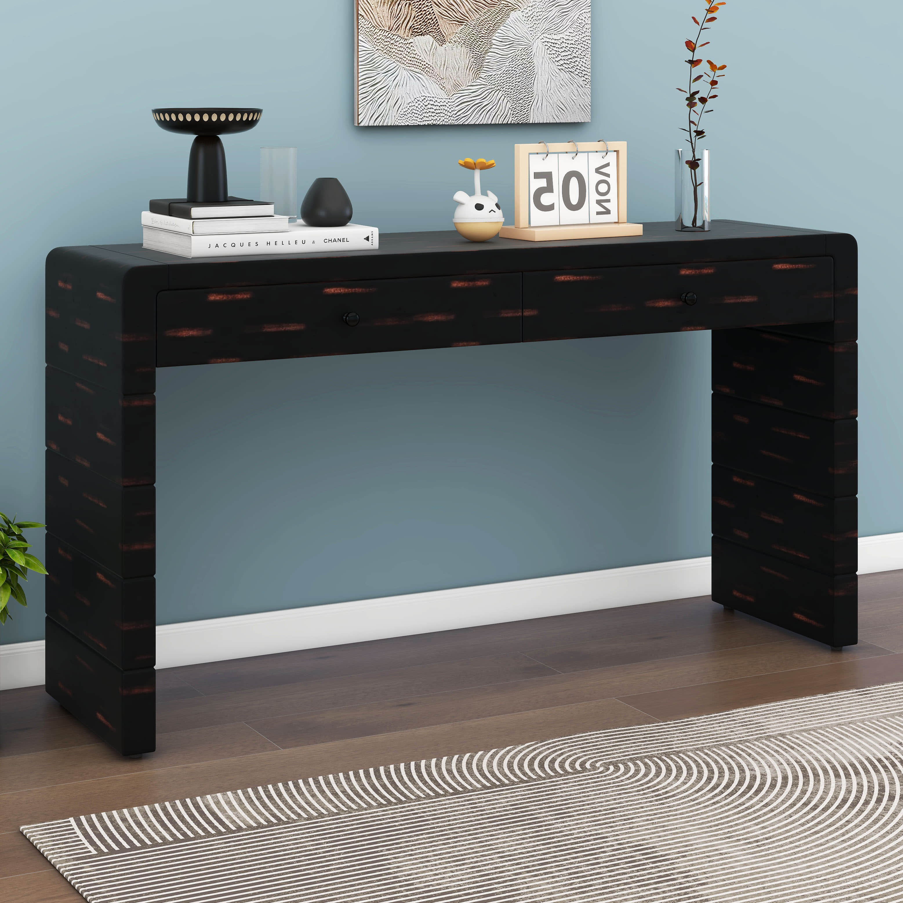 Ophelia & Co. Rustic Farmhouse Console Table With 2 Storage Drawers ...