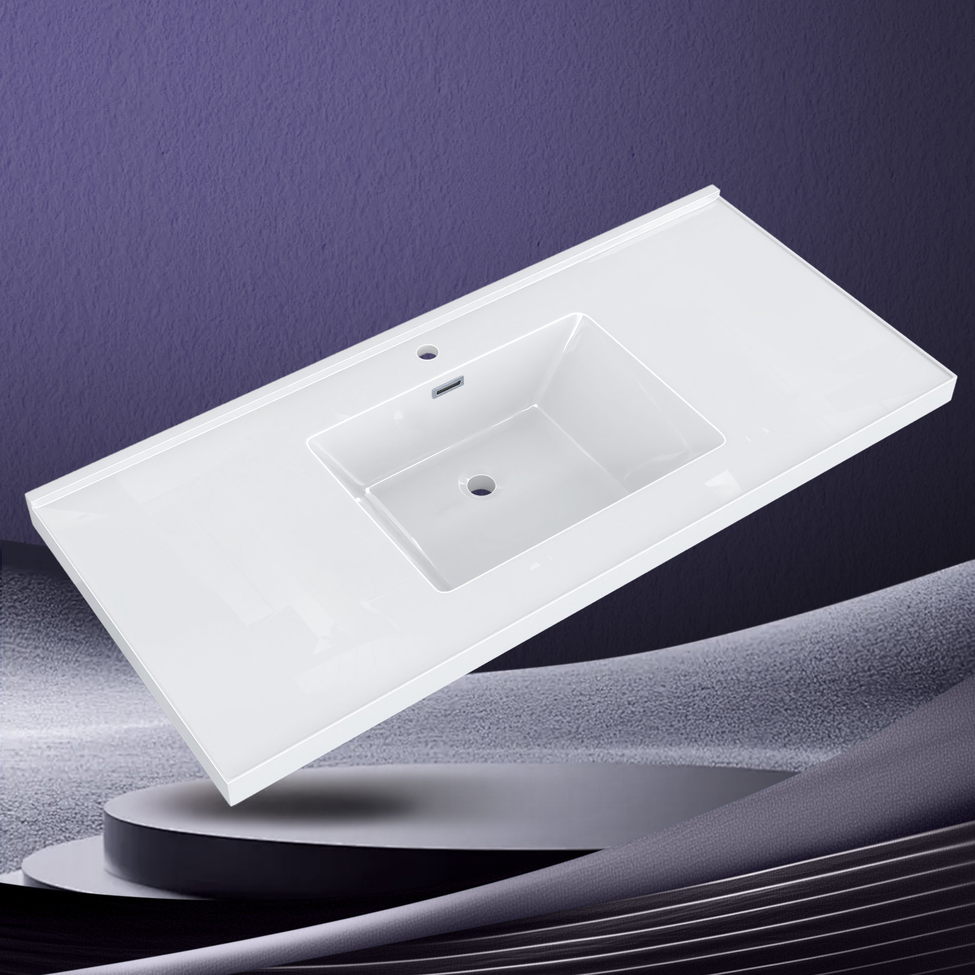 ZEAFIVE 48" Solid Surface Single Bathroom Vanity Top with Sink Basin In ...