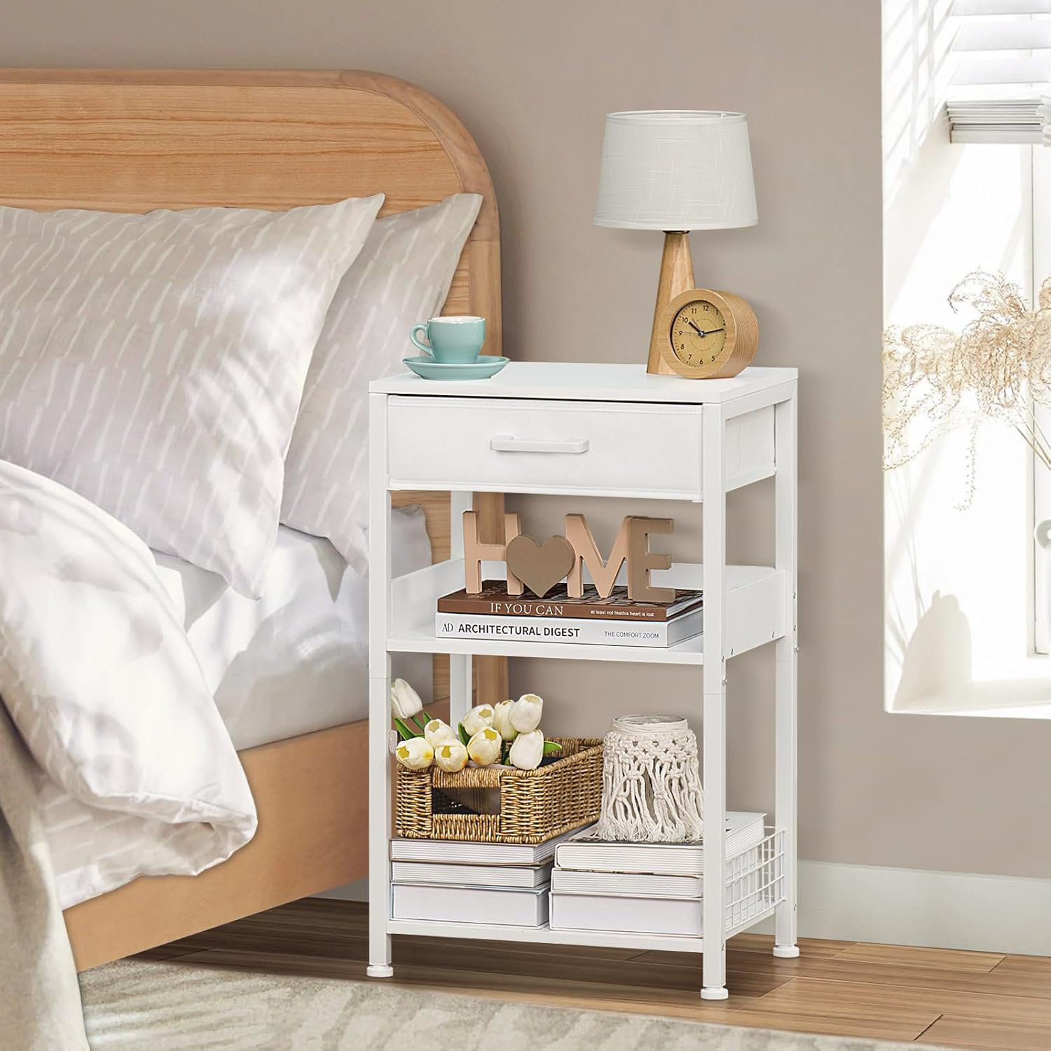 Hokku Designs Modern Printer Stand Side Table With Fabric Drawer ...