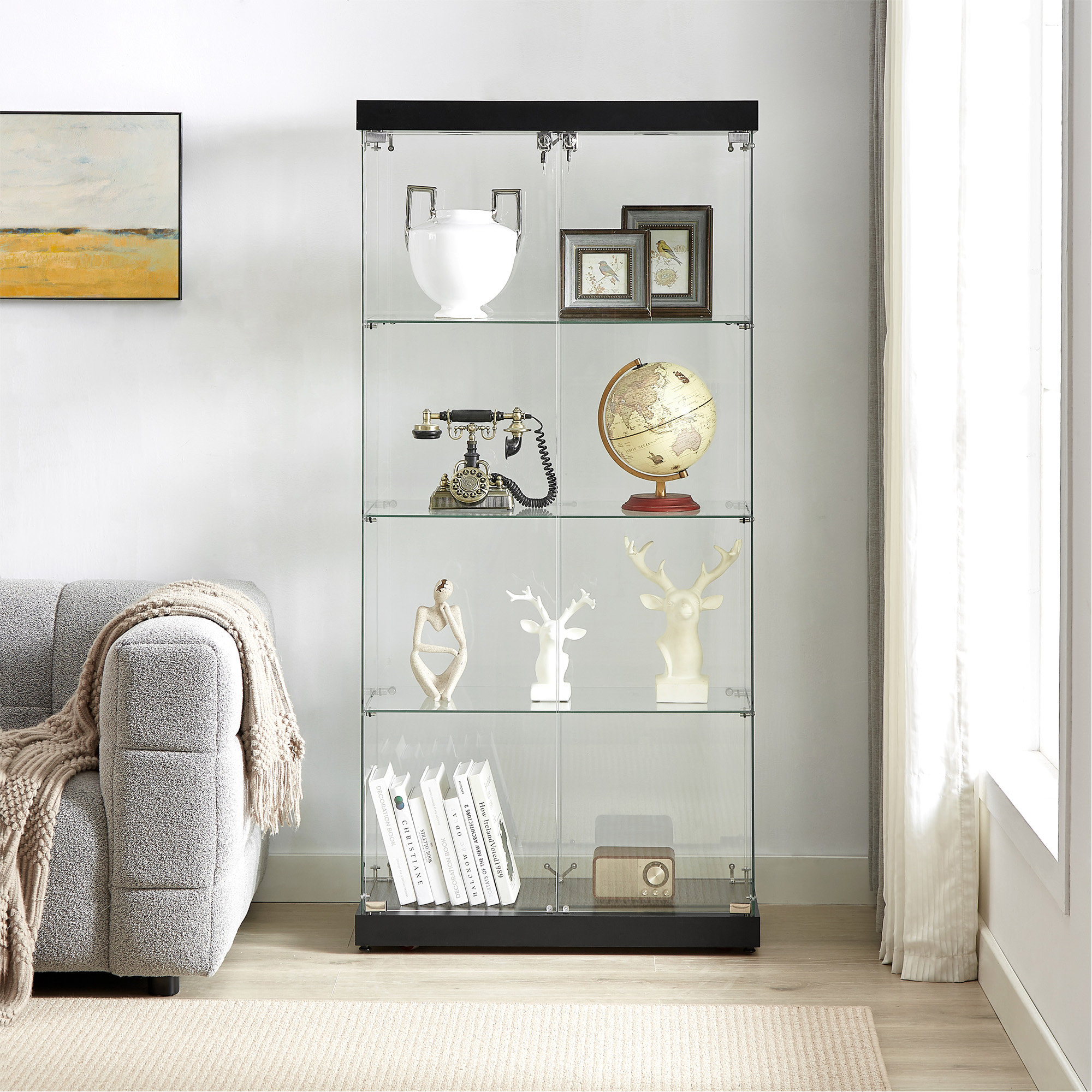 Ivy Bronx Stylish Glass Display Cabinet With Multiple Features For ...