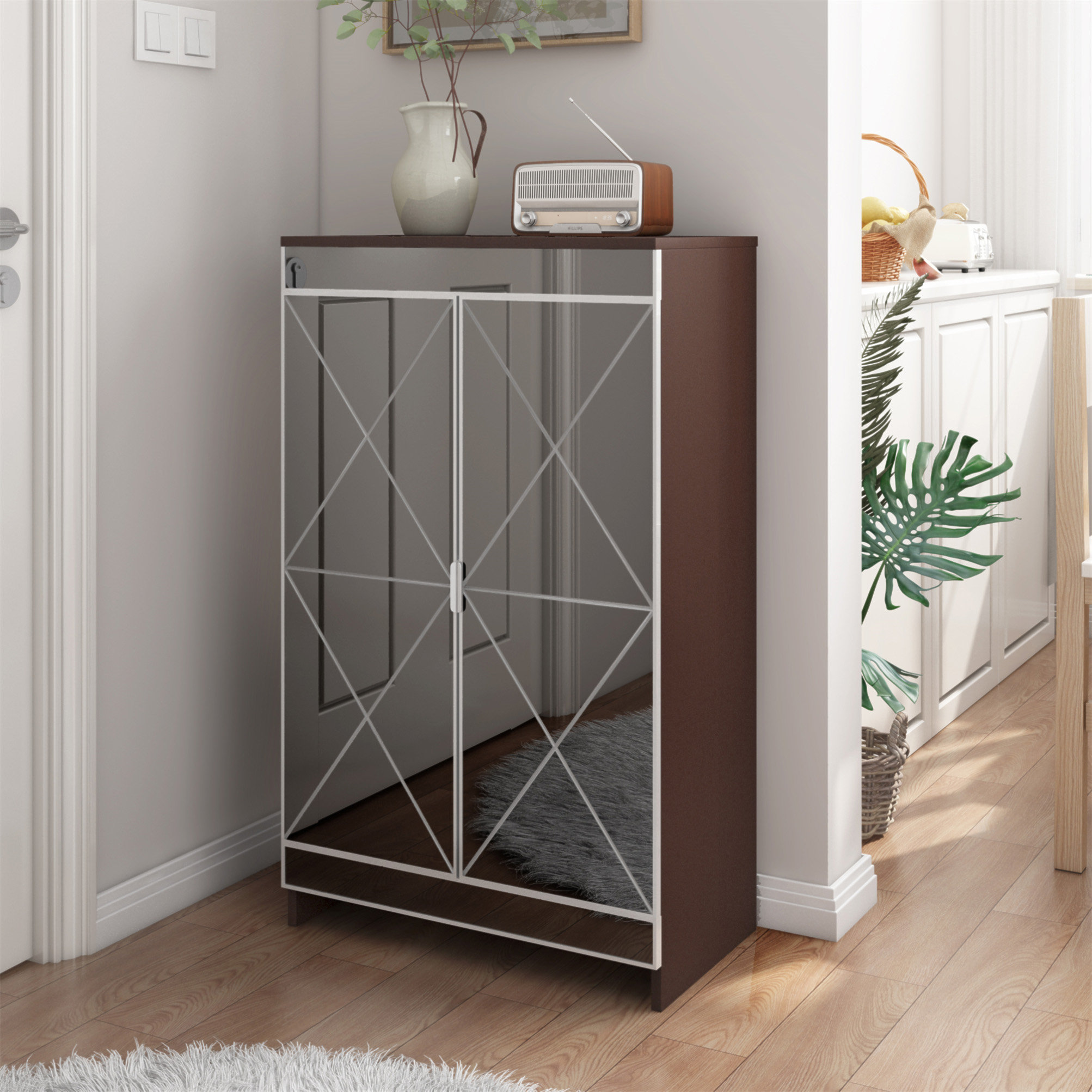 Latitude Run® Elegant Mirrored Storage Cabinet With Versatile ...