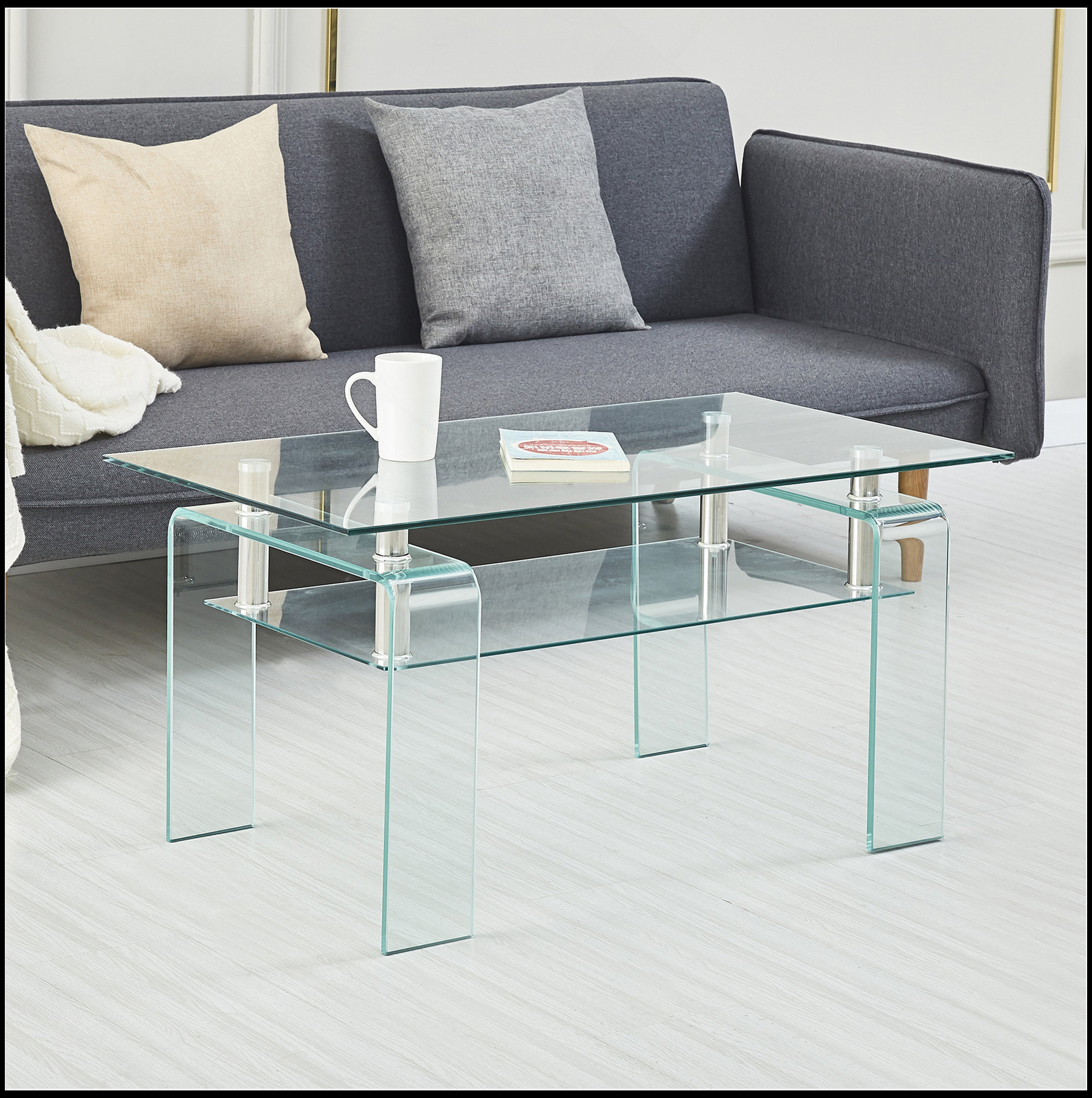 Wrought Studio™ Sleek And Stylish Tempered Glass Coffee Table With 2 ...