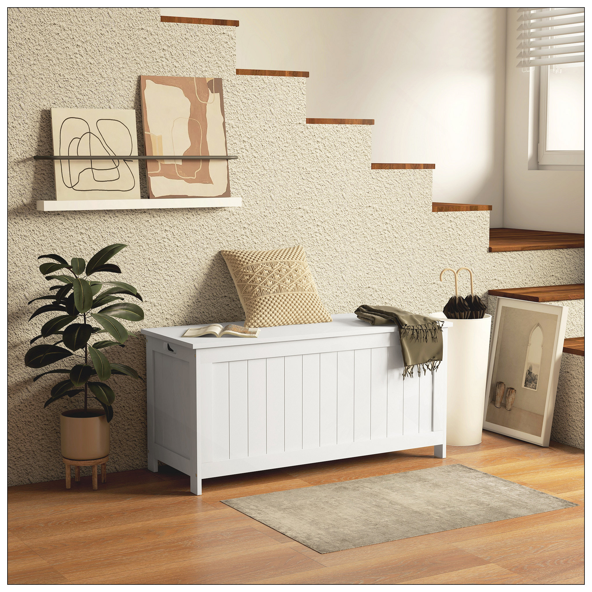 Ebern Designs 39.4" Storage Chest W/ 2 Safety Hinges, Wooden Box | Wayfair