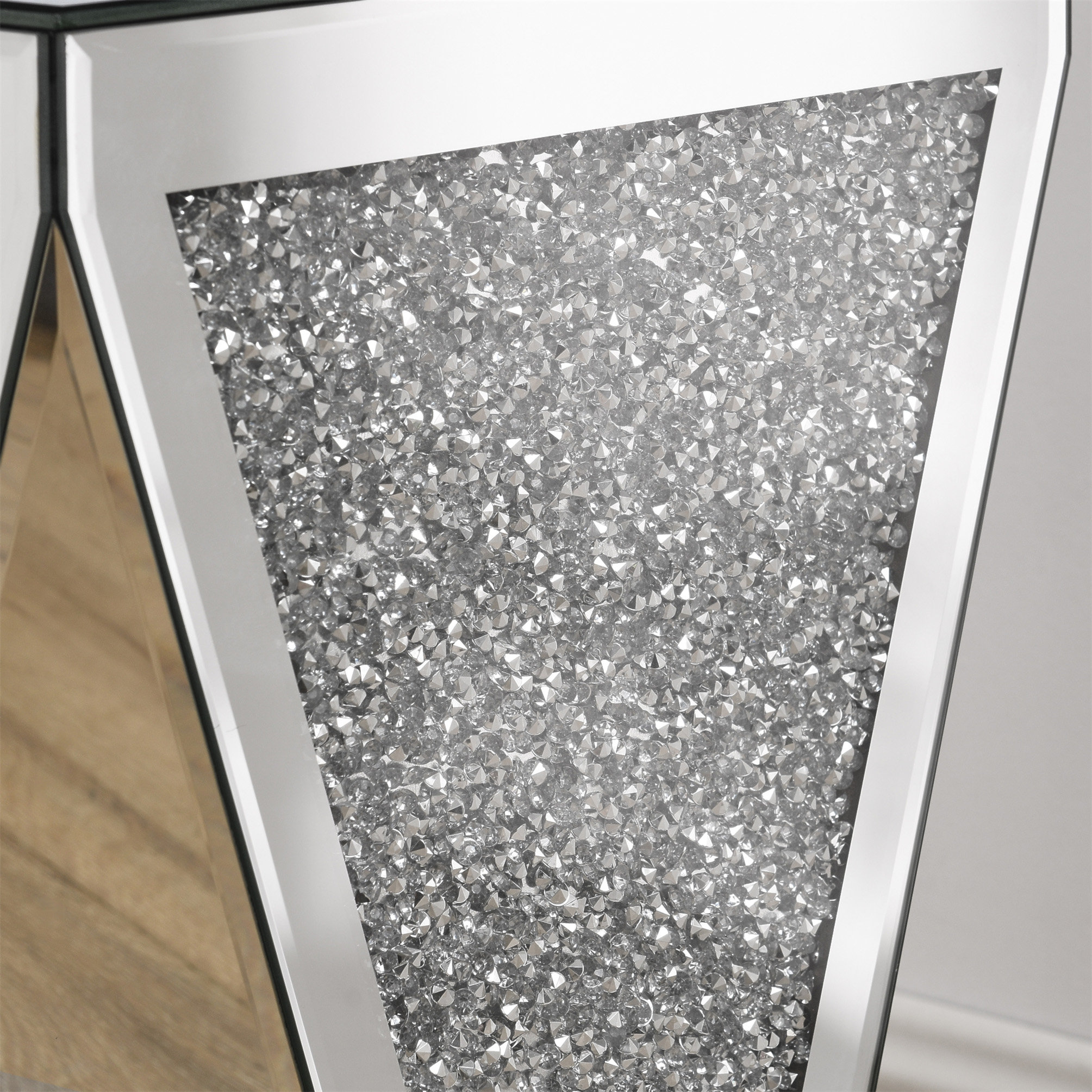 Everly Quinn Inverted Triangular Mirror Square Table, Crystal Diamond ...