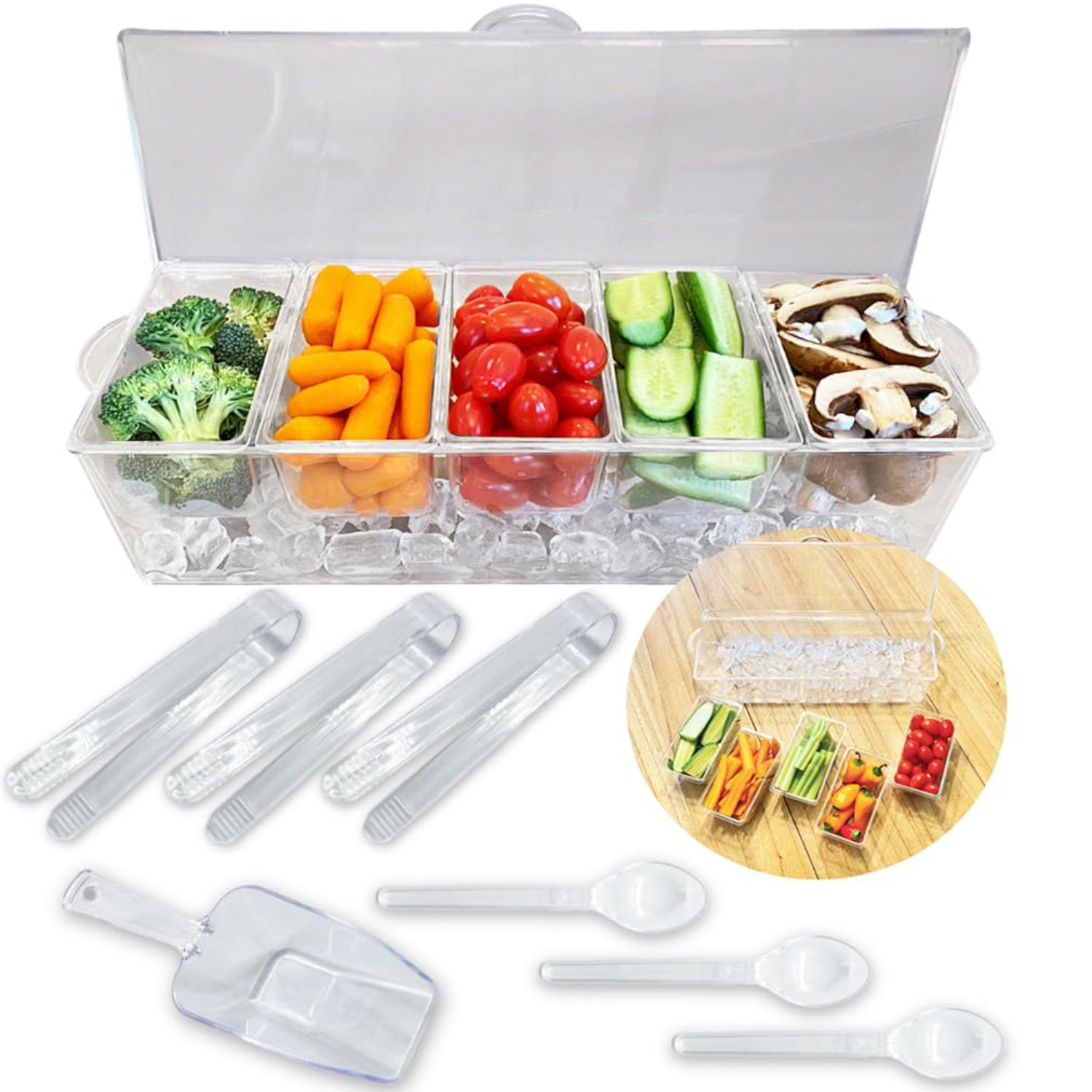 Orblue Ice Chilled 5 Compartment Condiment Server Caddy With Hinged Lid ...