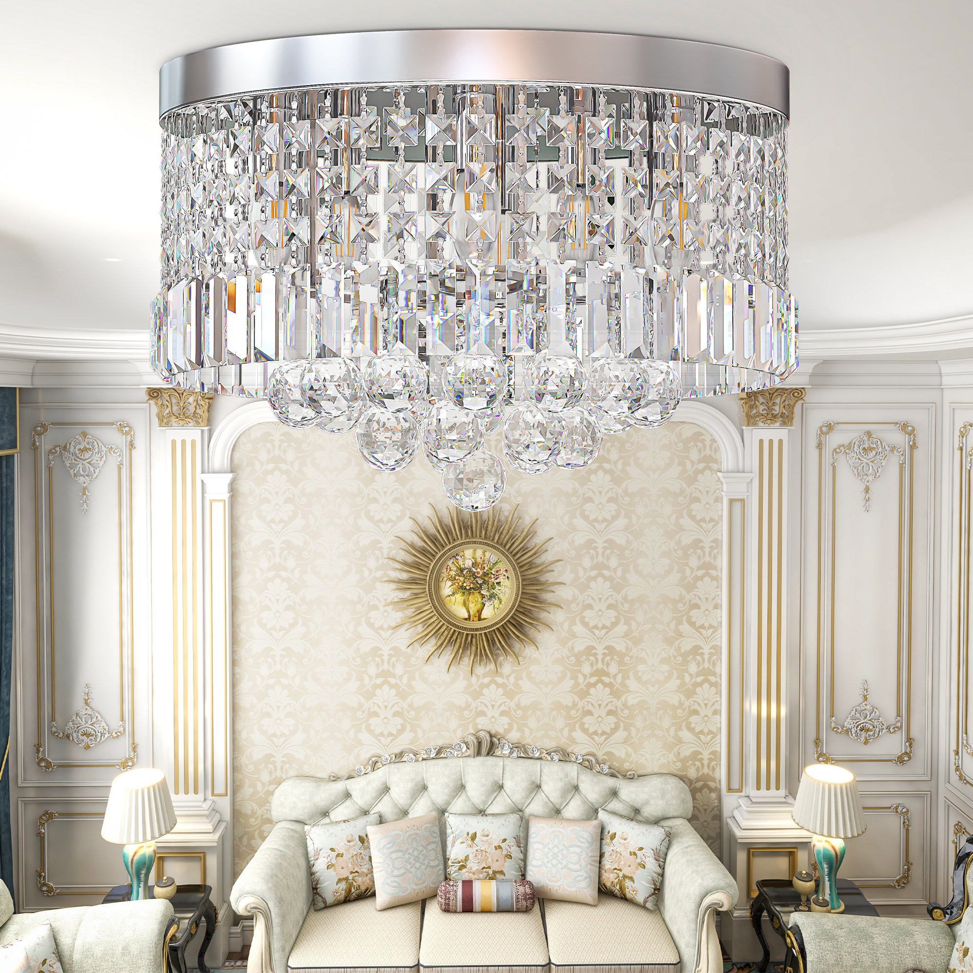 Mercer41 20'' Crystal Metal Flush Mount | Wayfair
