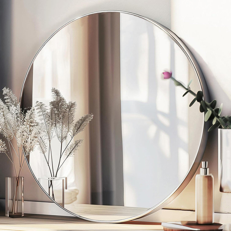 Mercer41 24 inch Round Mirror, Gold Circle Mirror Metal Frame, Round ...