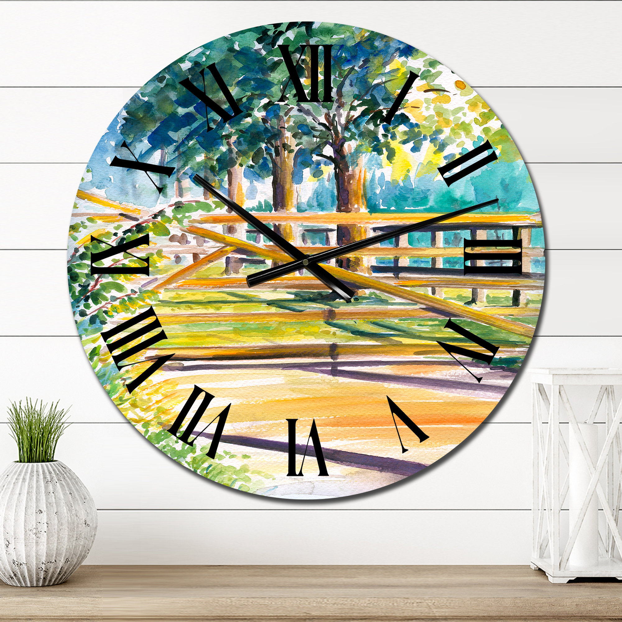 East Urban Home Bridge in Autumn Landscape - Country Wall Clock | Wayfair