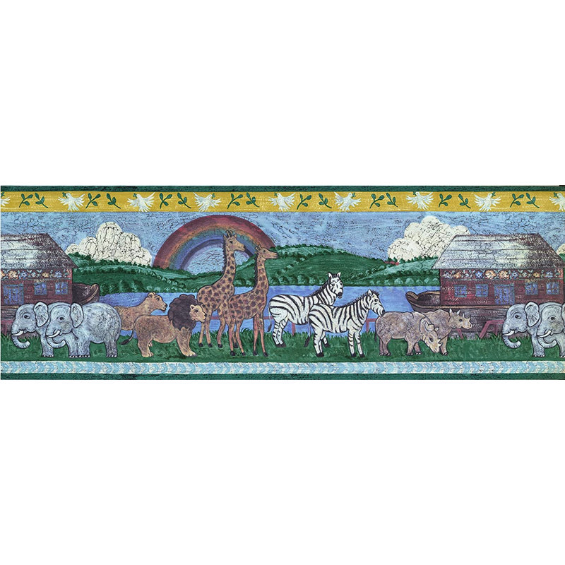 Indigo Safari Animals Giraffe Lion Elephants 15' L x 8.3" W Wallpaper ...
