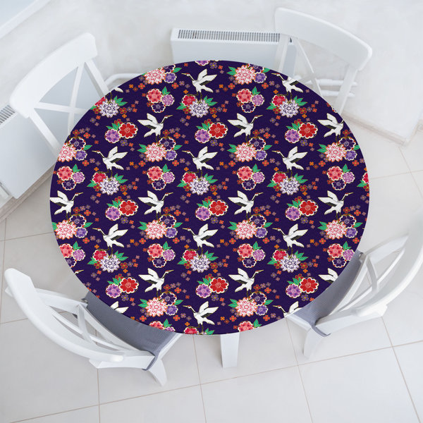 East Urban Home Birds Fitted Round Tablecloth Multicolor | Wayfair