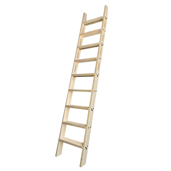WFX Utility™ Natural Knotty Pine Wood Sliding Library Step Ladder With ...