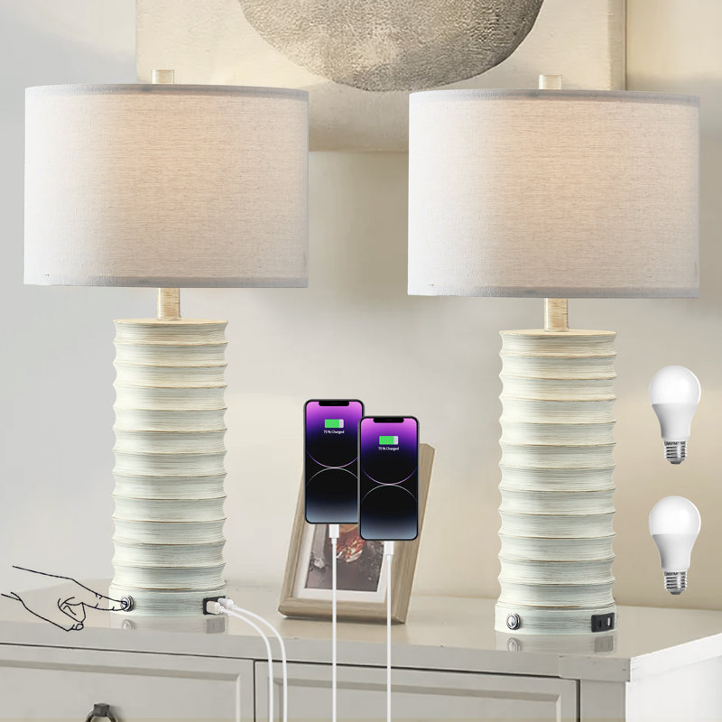 Wrought Studio™ Harmina 23.5" Dimmable USB Table Lamp Set with Touch ...