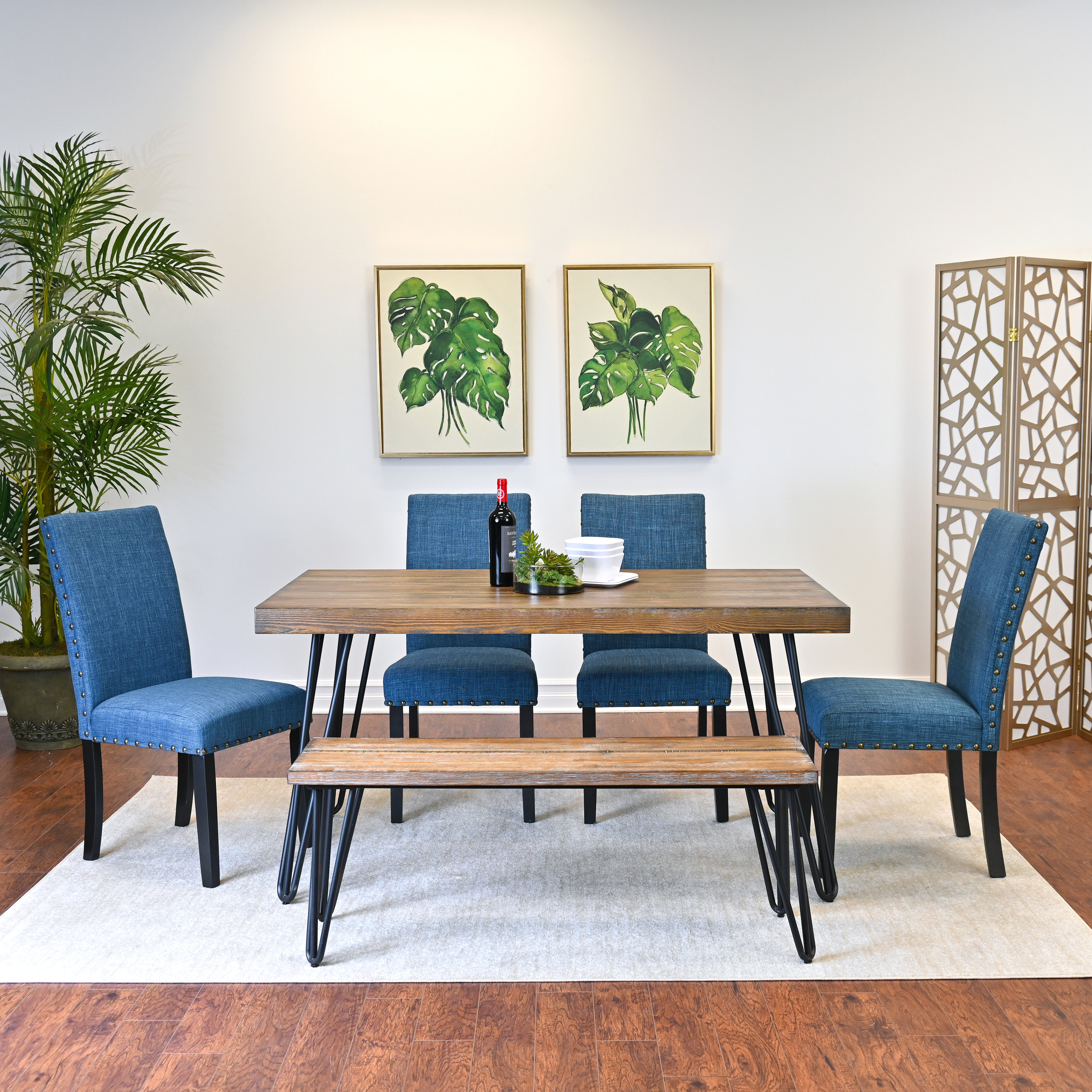 DAPPER DOODLES INC 6-Piece Dining Set, Hairpin Dining Table With 4 ...