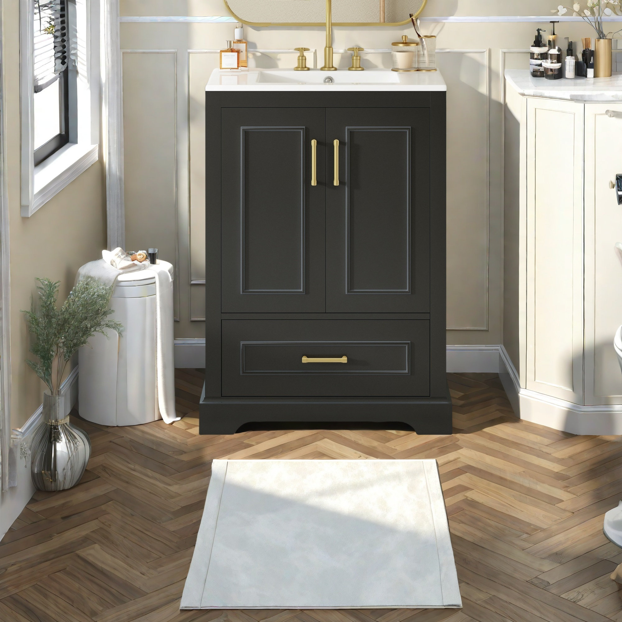 Winston Porter 30" Bathroom Vanity With Sink, MDF And Solid Wood Frame ...