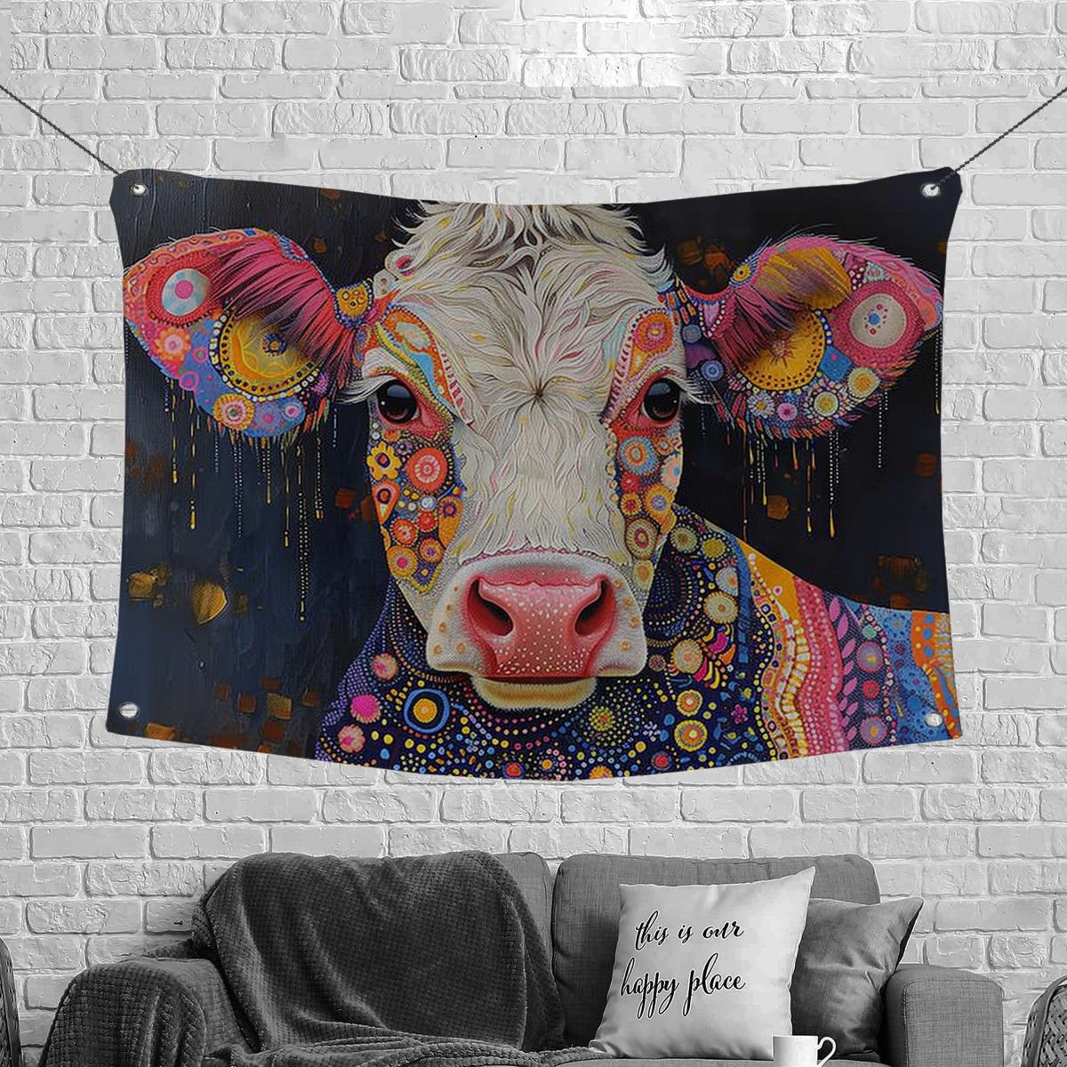 VisionDecor Ornate Cow Wall Tapestry - Animals Wall Decor | Wayfair