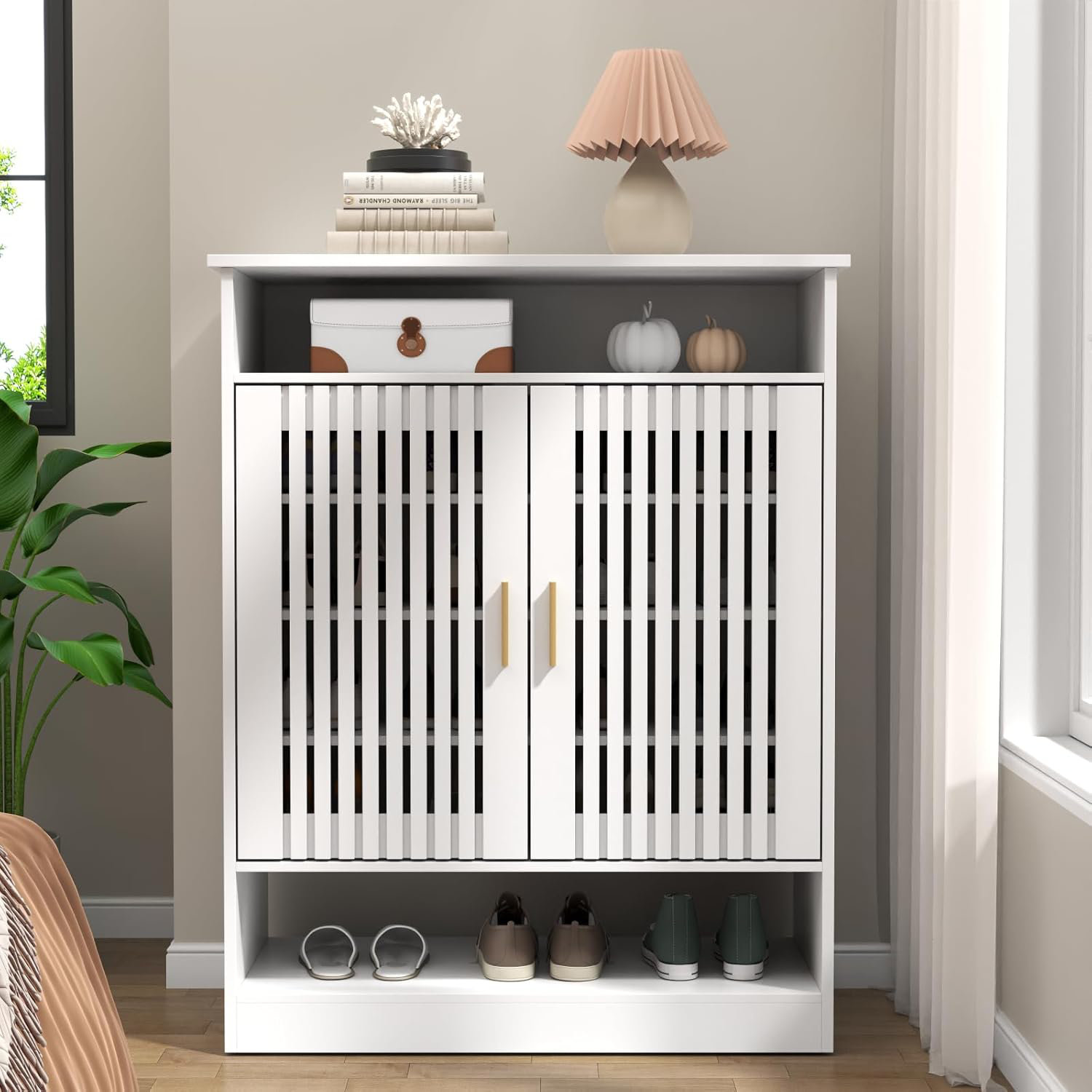 Everly Quinn Shoe Cabinet With Doors, 6-Tier Shoe Storage Cabinet With ...