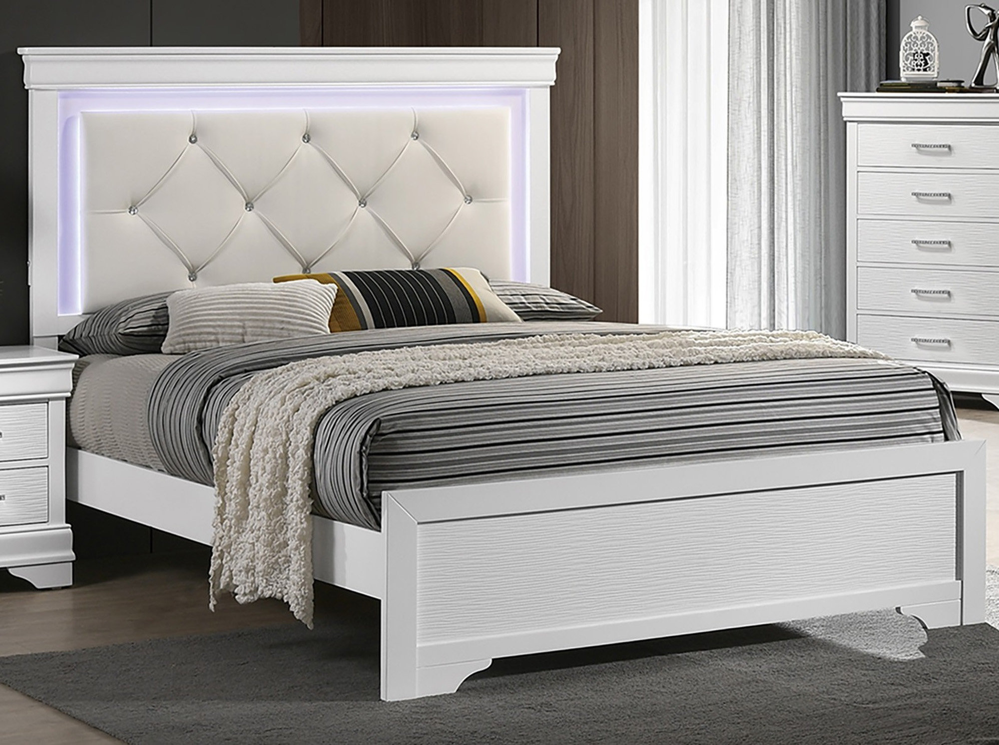 KAQCVIN Tufted Headboard 1Pc Queen Size Bed W LED Bedroom Furniture ...