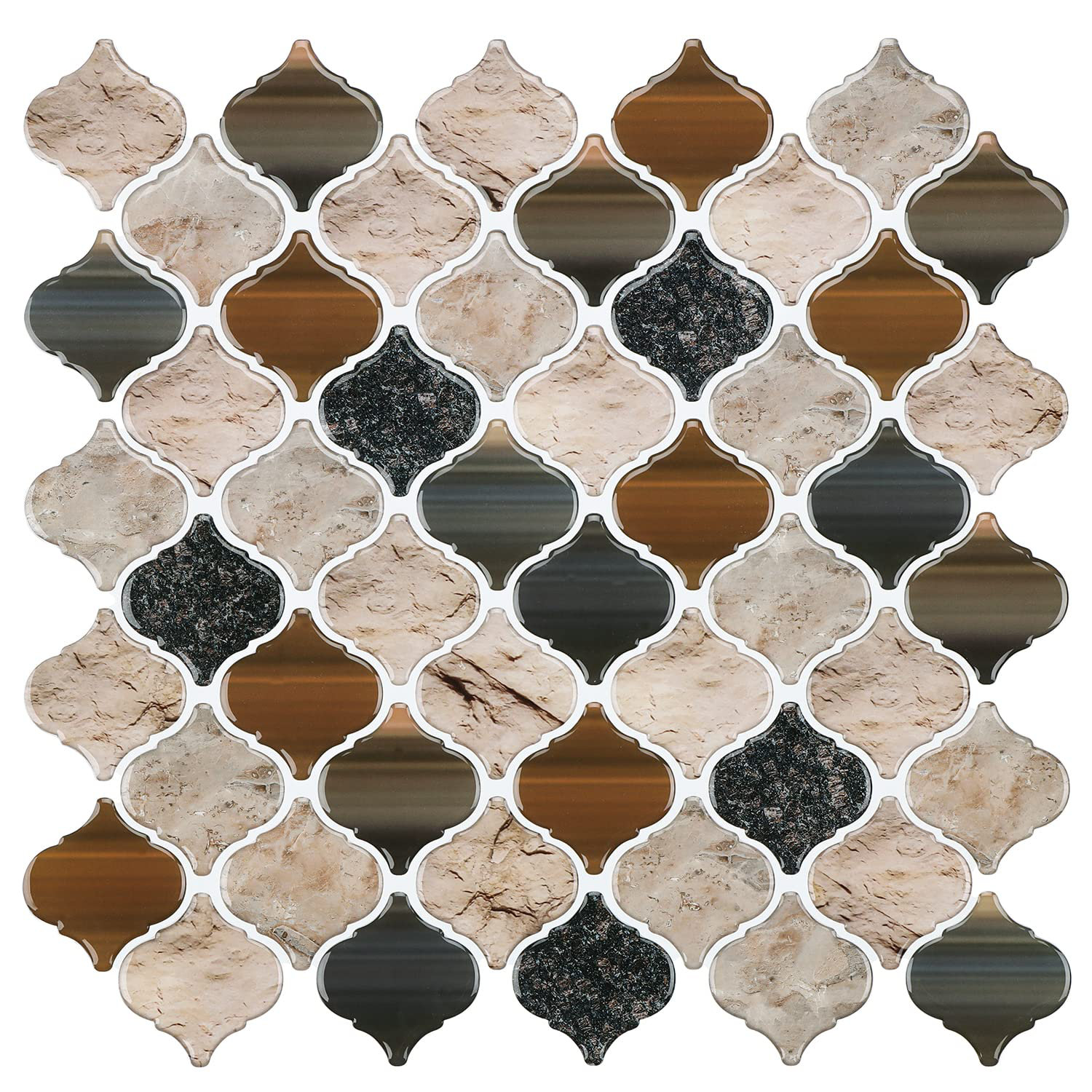 Zeki Shoggy Arabesque Tile Peel And Stick Backsplash, 12”X12” Self ...