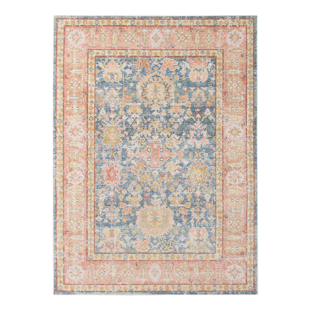 HomeRoots 8' X 10' Blue Gold And Orange Floral Area Rug | Wayfair